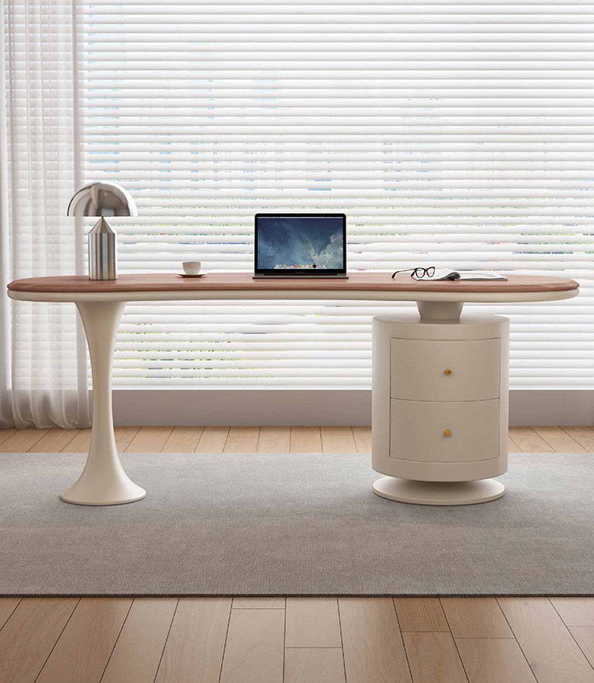 Wrought Studio™ Oval Shaped Desk with 2 Drawers | Wayfair