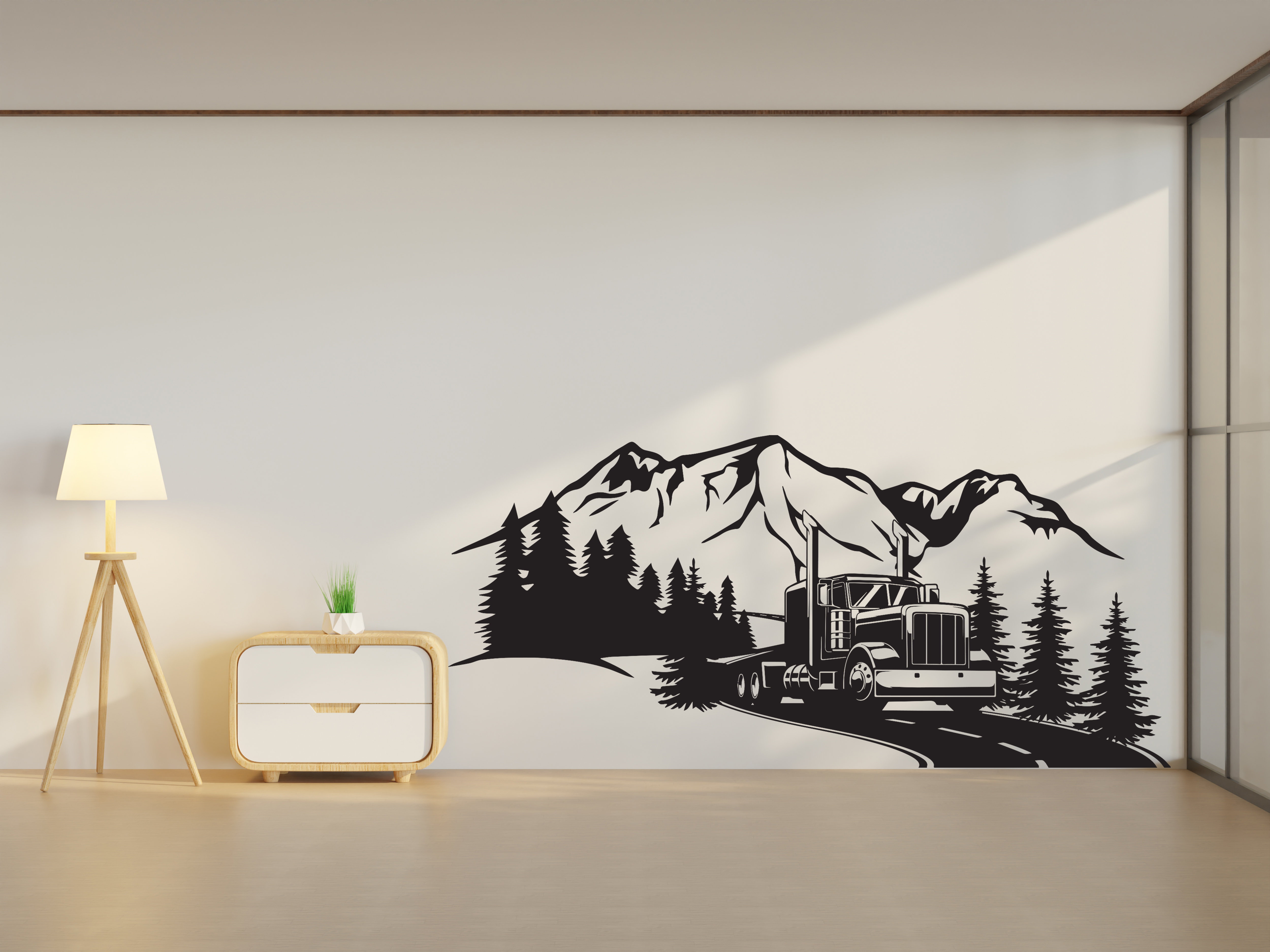 Stickalz Truck Wall Decal Forest Wall Sticker Mountain Art Truck Wall Vinyl Wall Decal Truck ...
