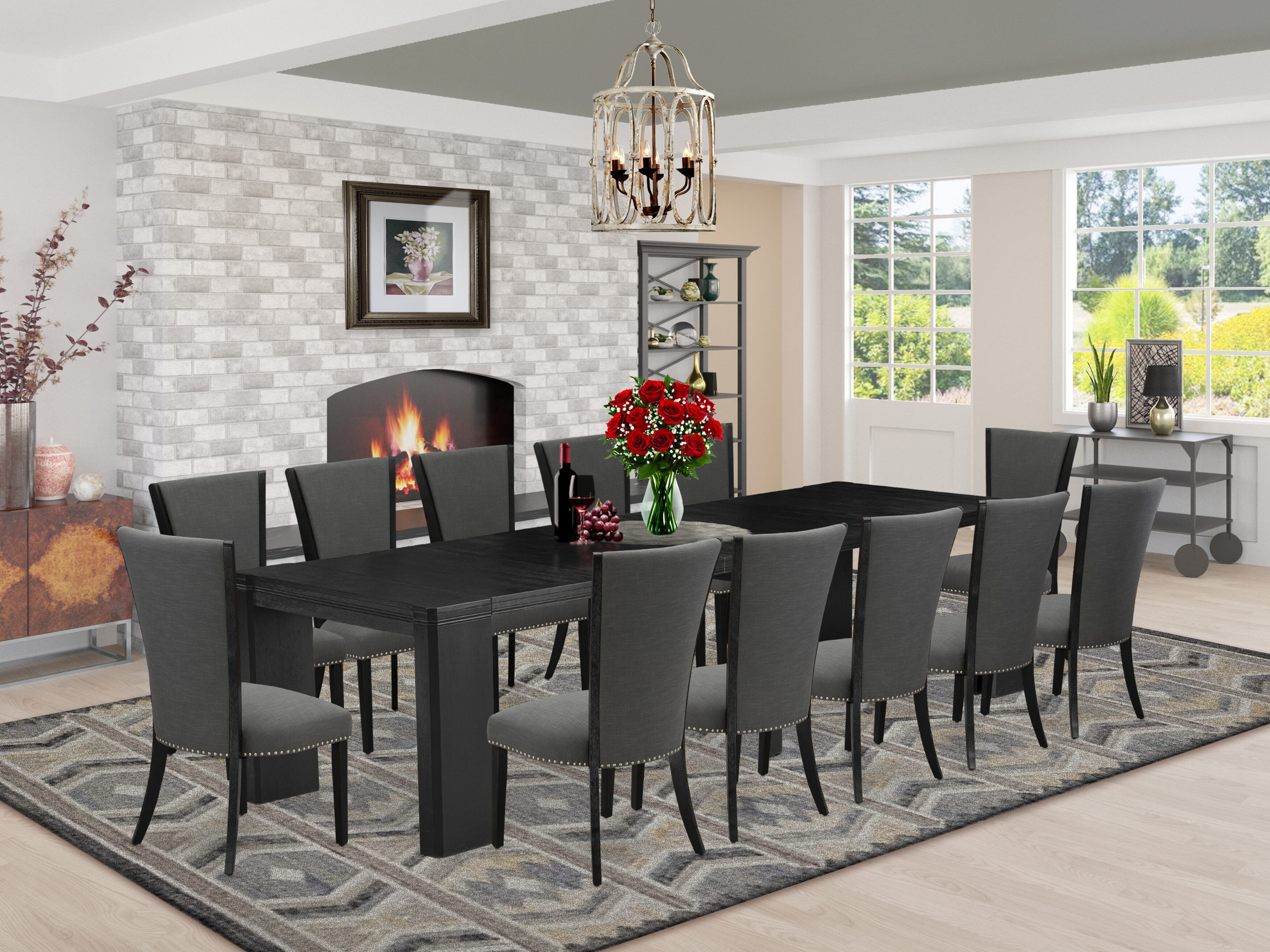 Luxe by East West Furniture 13 Pieces Extendable Dining Set Includes a ...