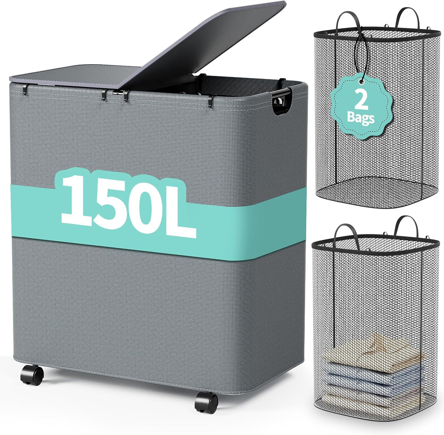 Hokku Designs 150L Laundry Hamper With Wheels Rolling Laundry Basket ...