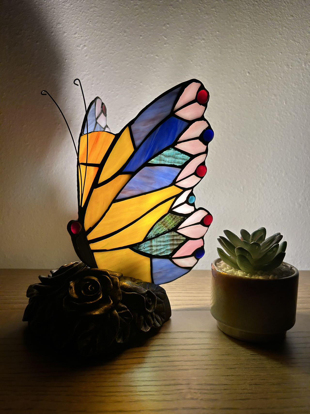 ENJOY Tiffany Butterfly Mini Night Light Table Lamp Stained Glass 10"H ...