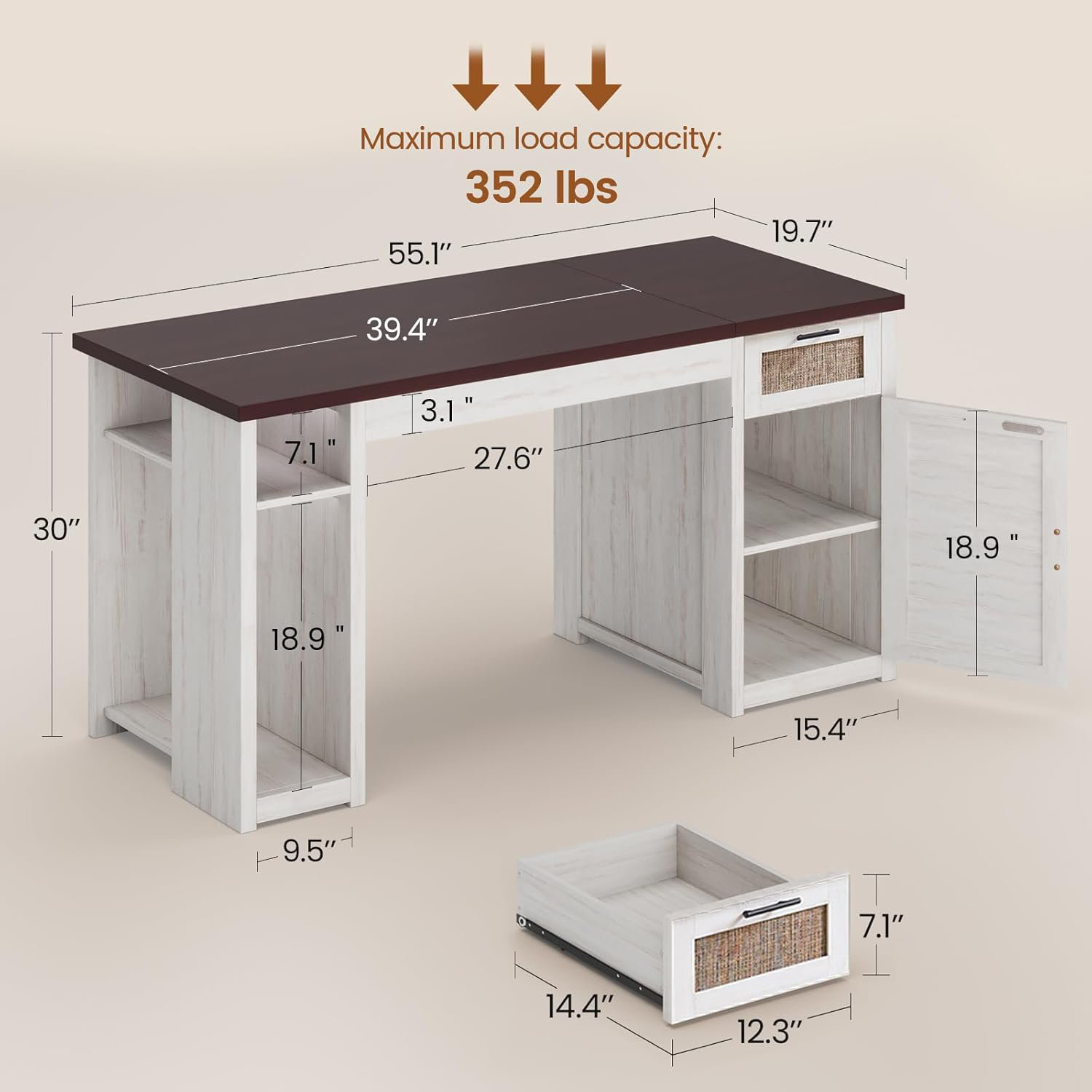 Bay Isle Home™ 55.1" Computer Desk With Drawer, Rattan Home Office ...