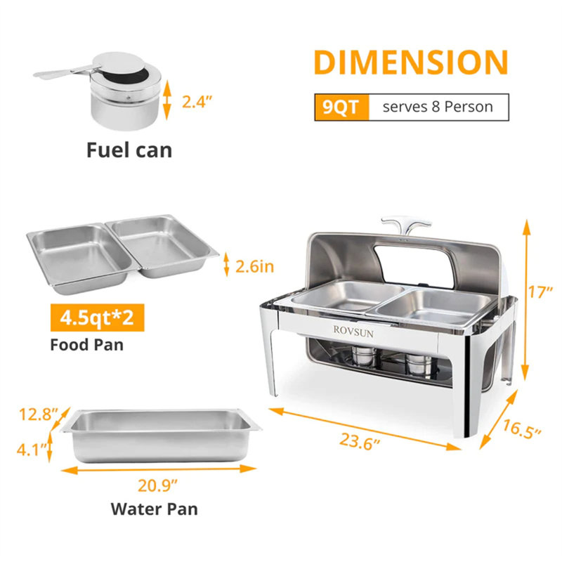 Winado Stainless Steel 9 Quarts Rectangle Chafing Dish | Wayfair