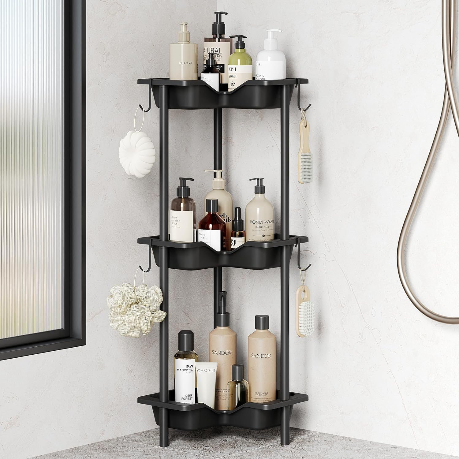 Rebrilliant Standing Shower Caddy, 3 Tier Floor Corner Shower Shelves ...