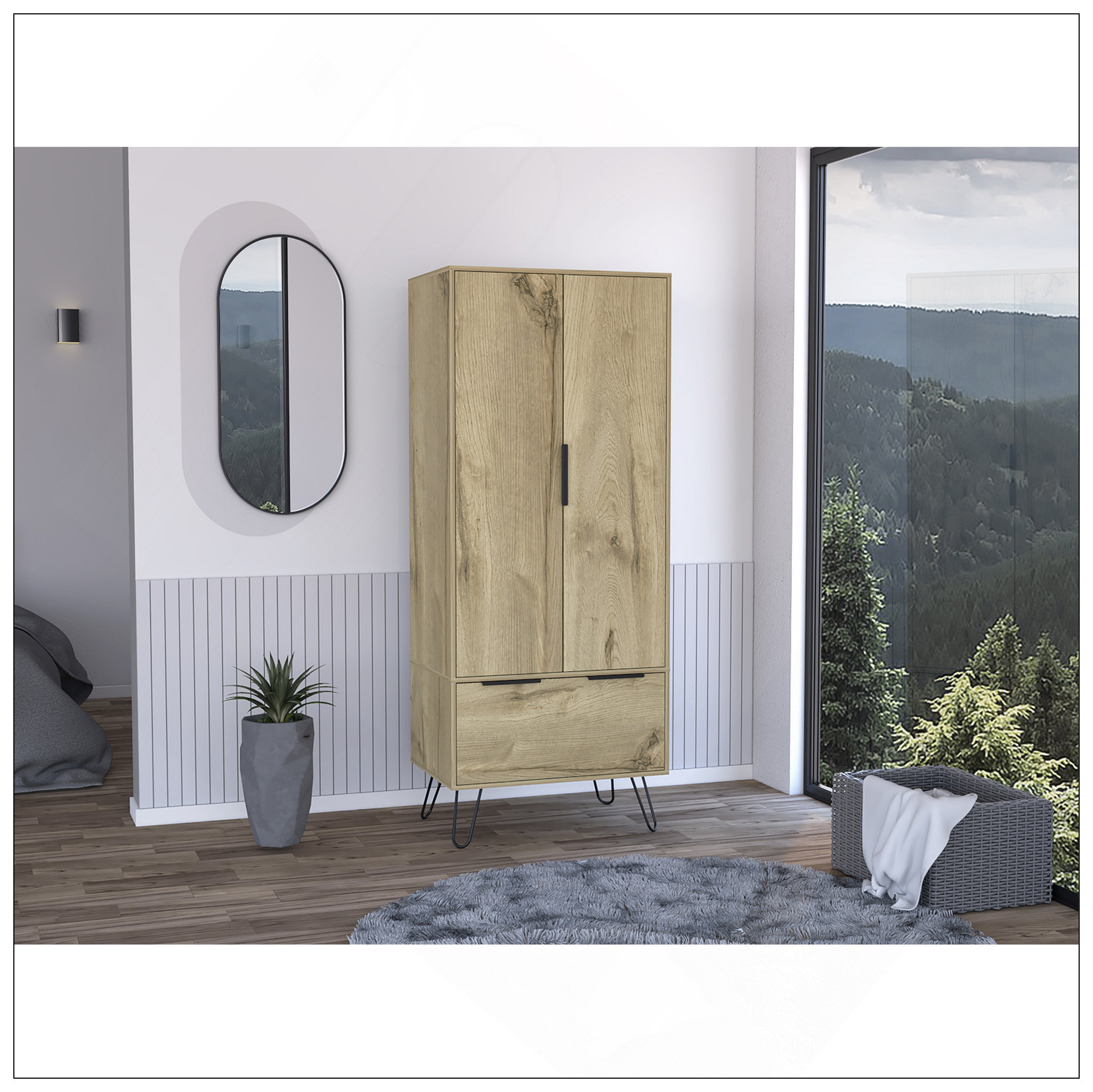 George Oliver Closet, One Drawer, Double Door Cabinet , Hairpin Legs ...