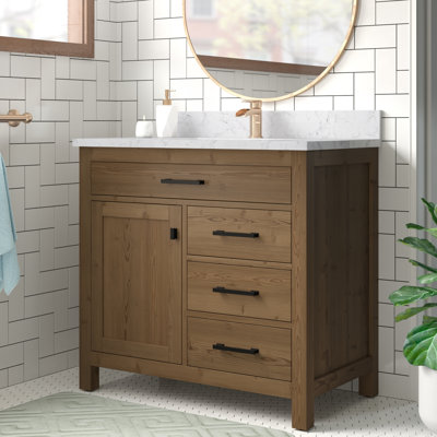 Loon Peak Kazuki 36" Single Bathroom Vanity with Grain White Engineered ...