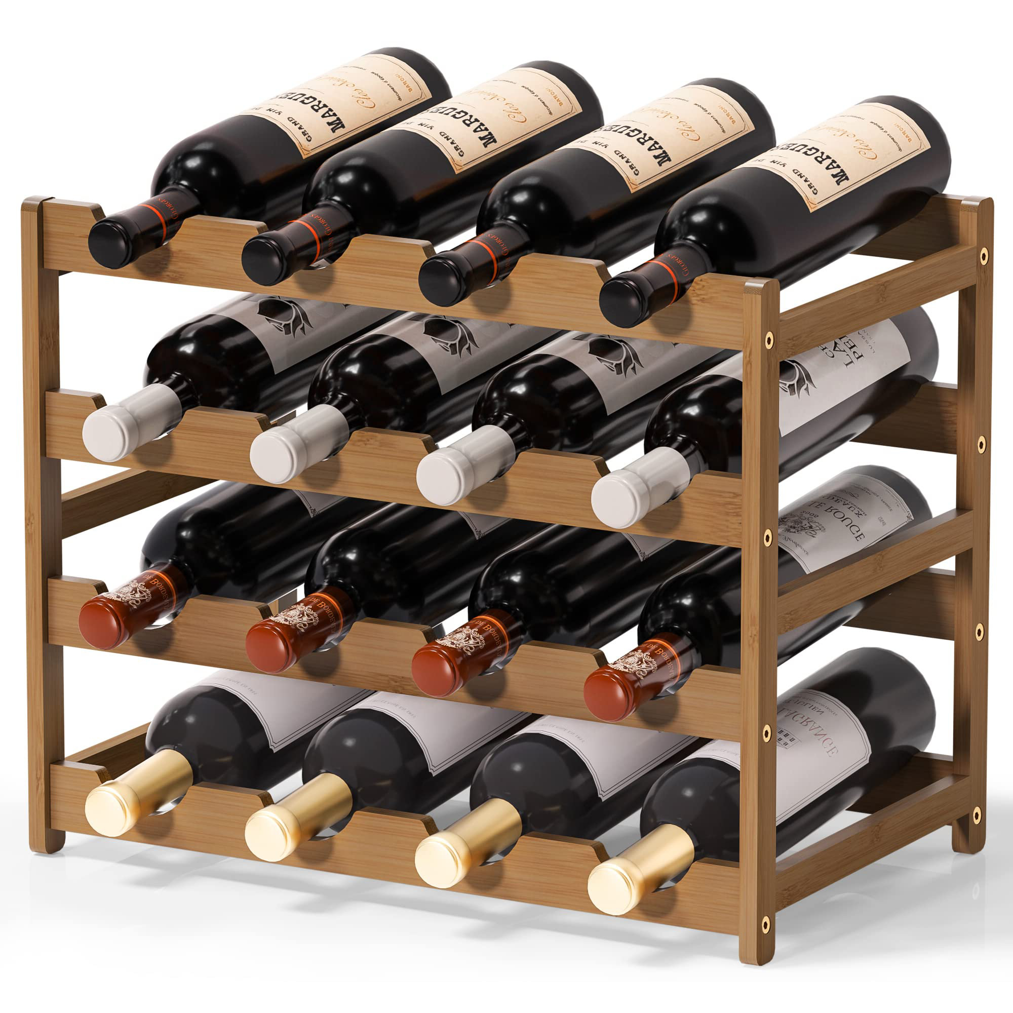 Millwood Pines Ariellah 16 Bottle Solid Wood Floor Wine Bottle Rack ...
