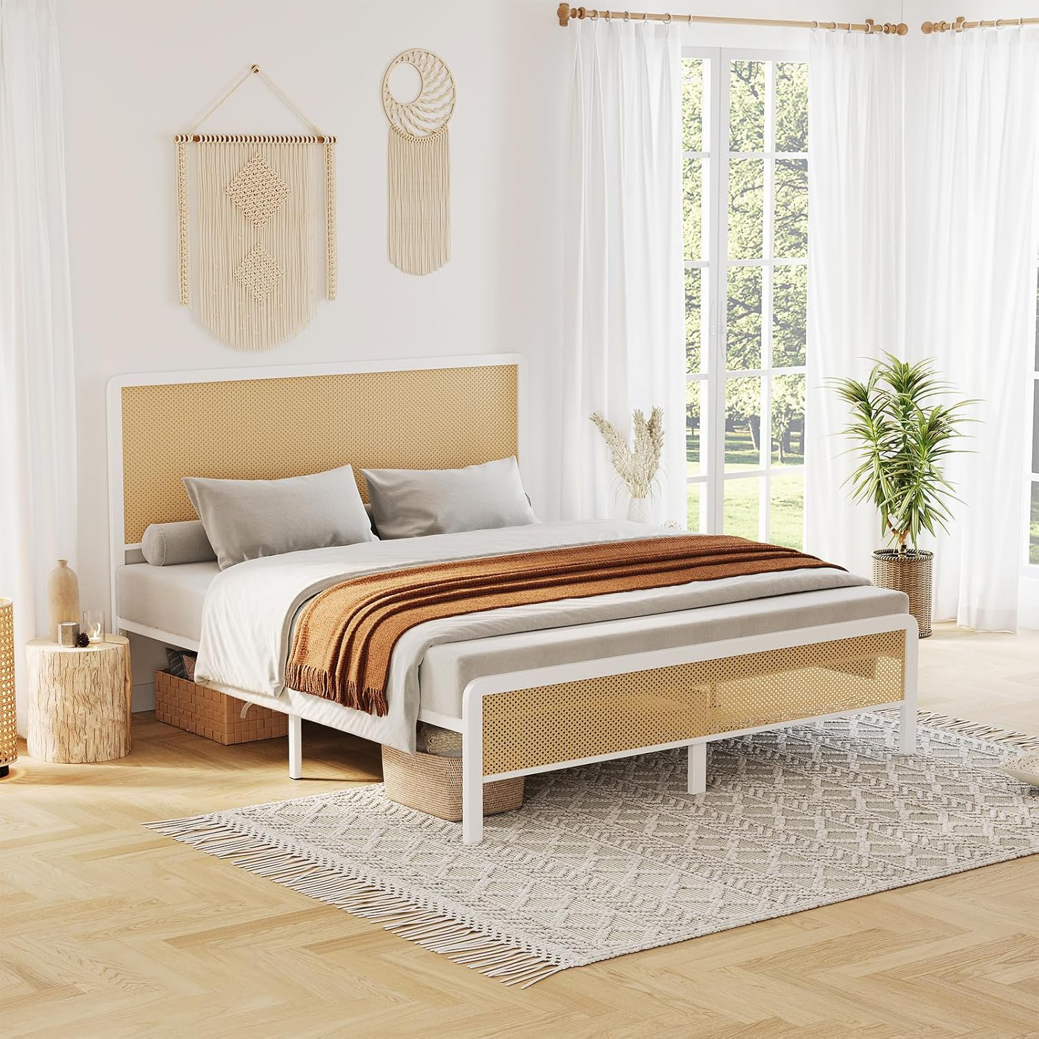 Bay Isle Home™ Queen Size Rattan Bed Frame With Headboard,Modern Style ...