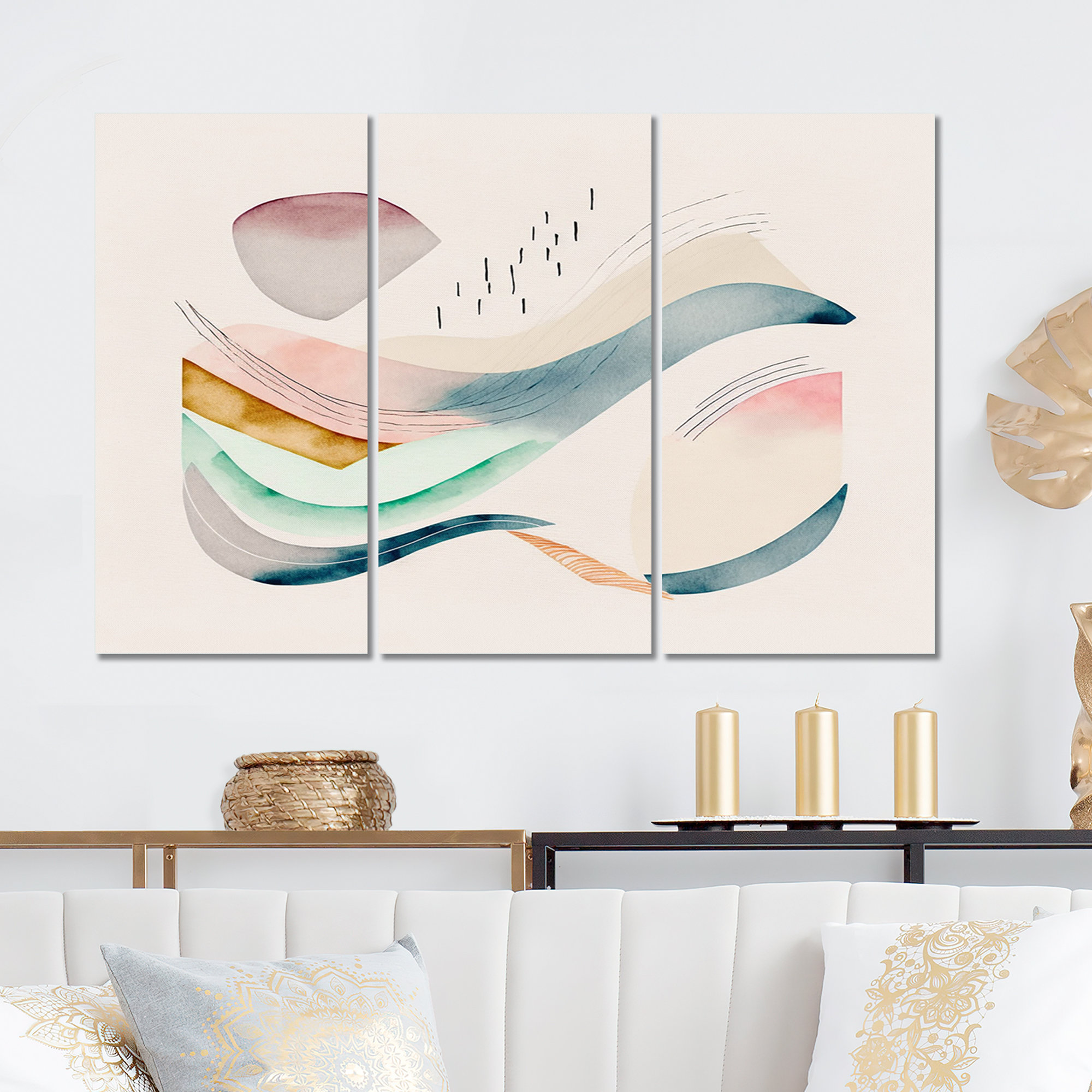 Ivy Bronx Dorisha Multi-Color Pastel Waves - 3 Piece Print on Canvas ...