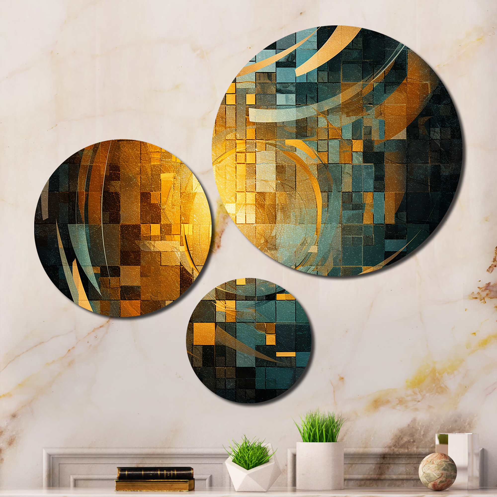 Design Art Gold and Black Cubist Visions IV - Cubism Metal Wall Art ...