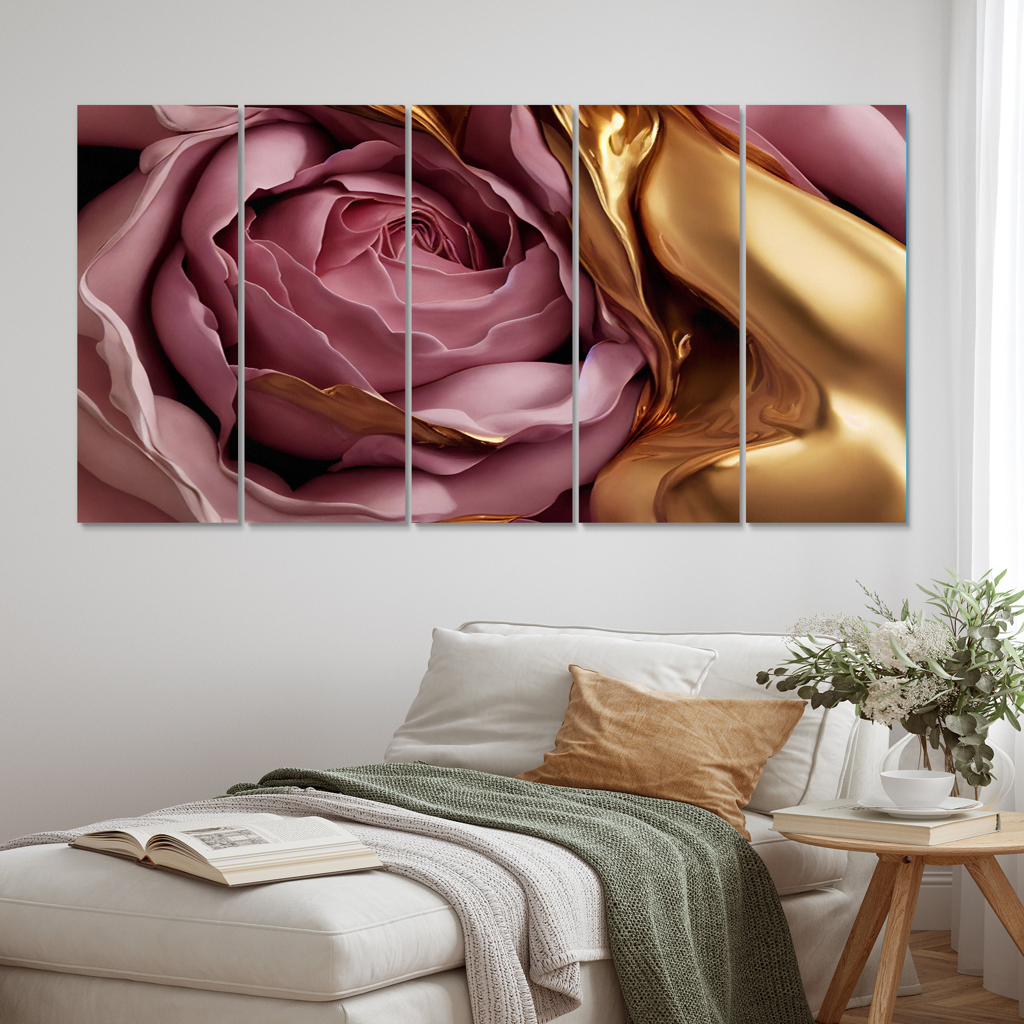 Mercer41 Exquisite Pink And Gold Glam Roses I - Rose Wall Decor - 5 ...