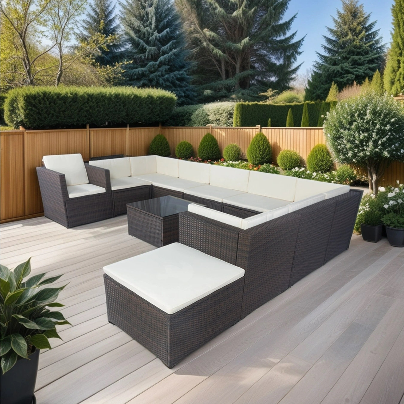 Ebern Designs 11 Piece Patio Wicker Conversation Set, Patio Sectional ...