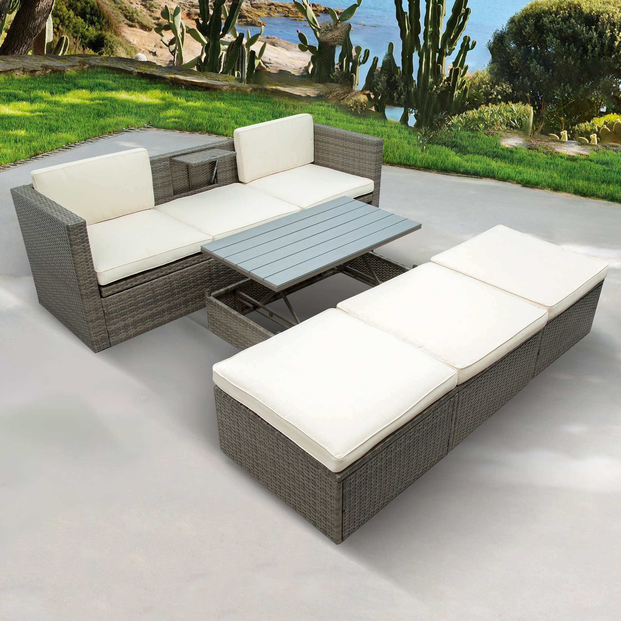 Latitude Run® 5-Piece Daishana 82.7'' Wicker Outdoor Patio Sectional ...