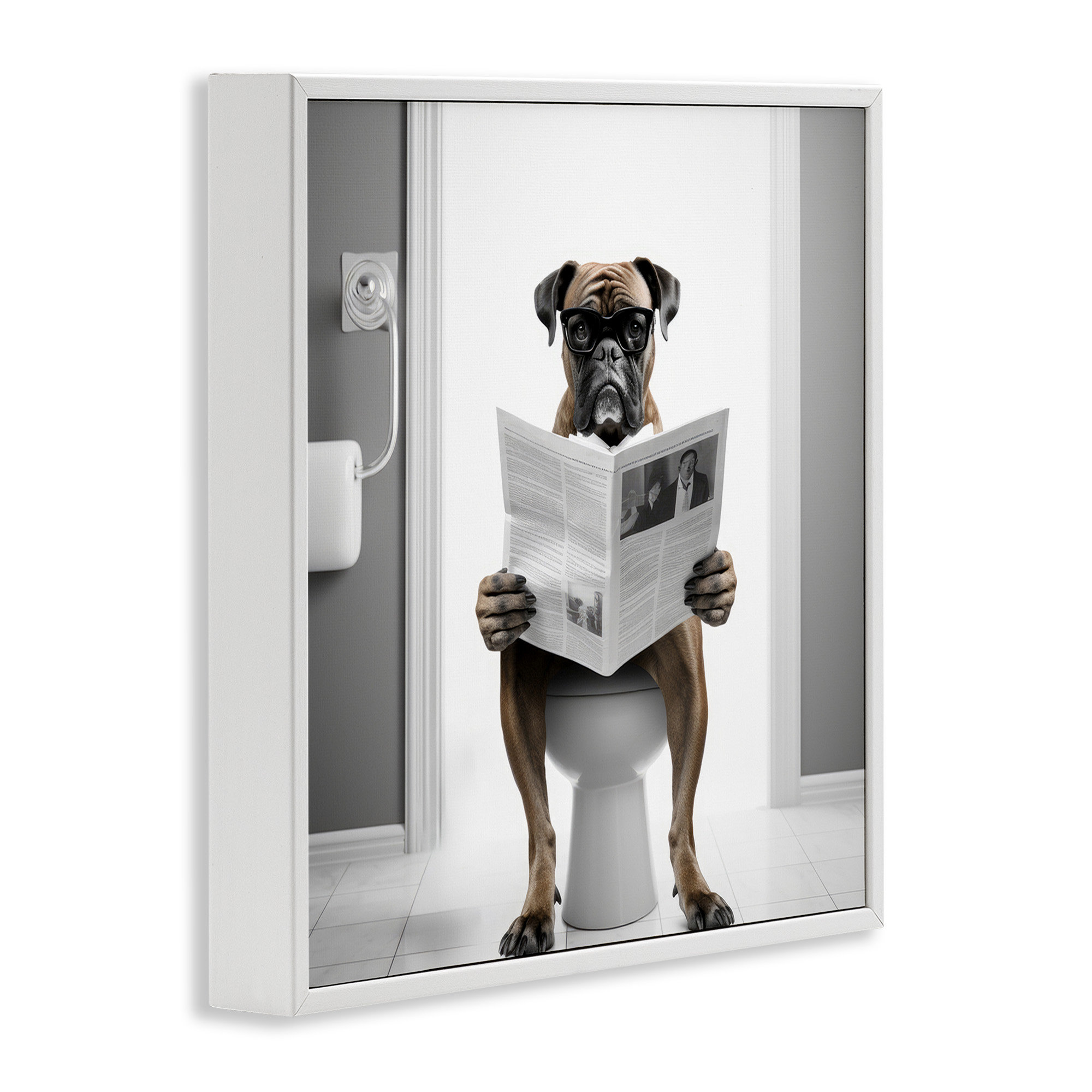 Stupell Industries Az-248-Framed Boxer Dog And Newspaper Print | Wayfair