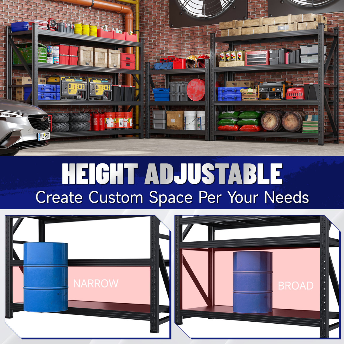 Rebrilliant Heavy Duty 4-Tier Steel Shelves - Adjustable Storage Rack ...
