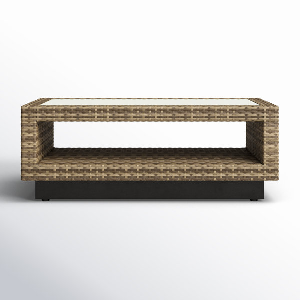 Birch Lane™ Arlette Wicker Rectangular Outdoor Coffee Table with Shelf ...
