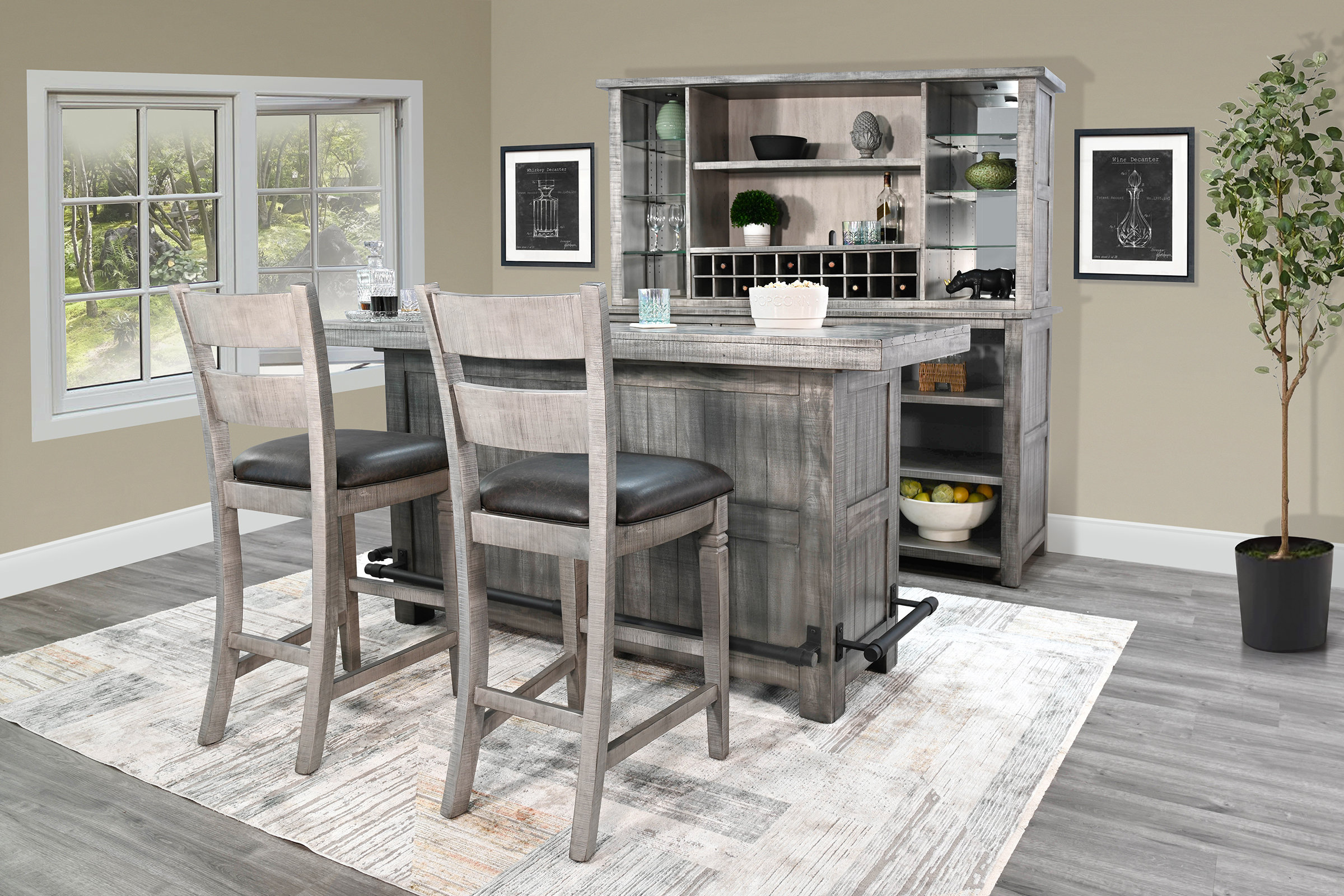 Sunny Designs 80" Traditional Wood Home Bar With Stools & Reviews | Wayfair