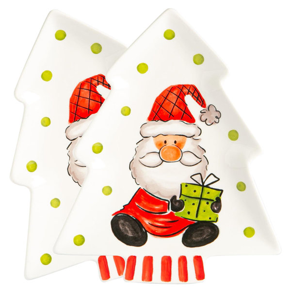 Nicola Spring - Father Christmas Tree Serving Plates - 22 x 27cm ...