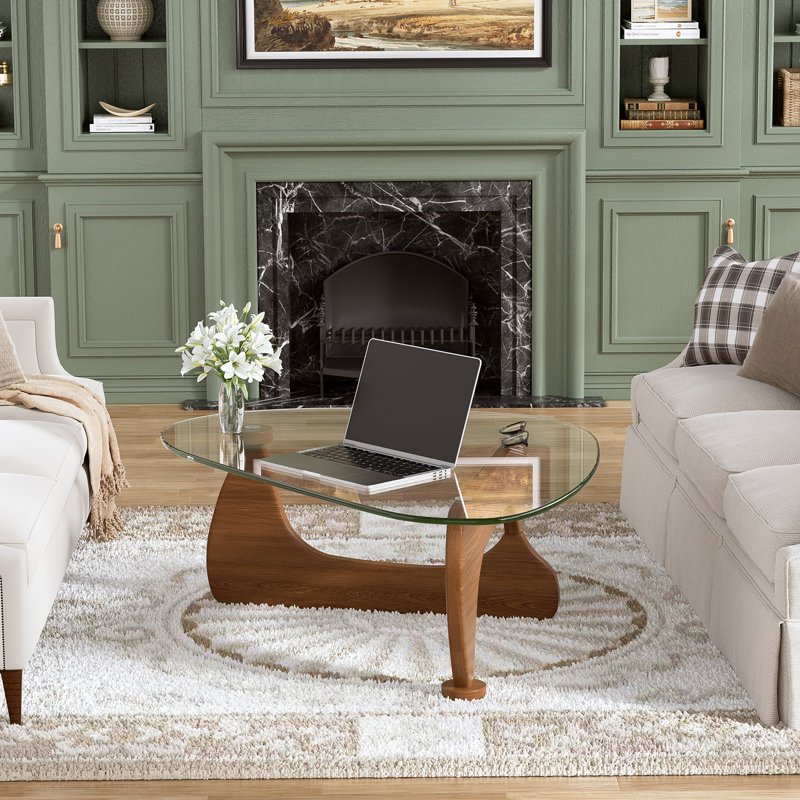 Ivy Bronx Mid Century Modern Triangle Glass Top Coffee Table | Wayfair