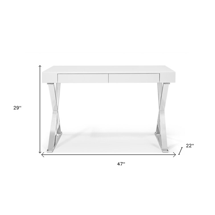 Orren Ellis Gavril 47" White And Silver Writing Desk With Two Drawers ...