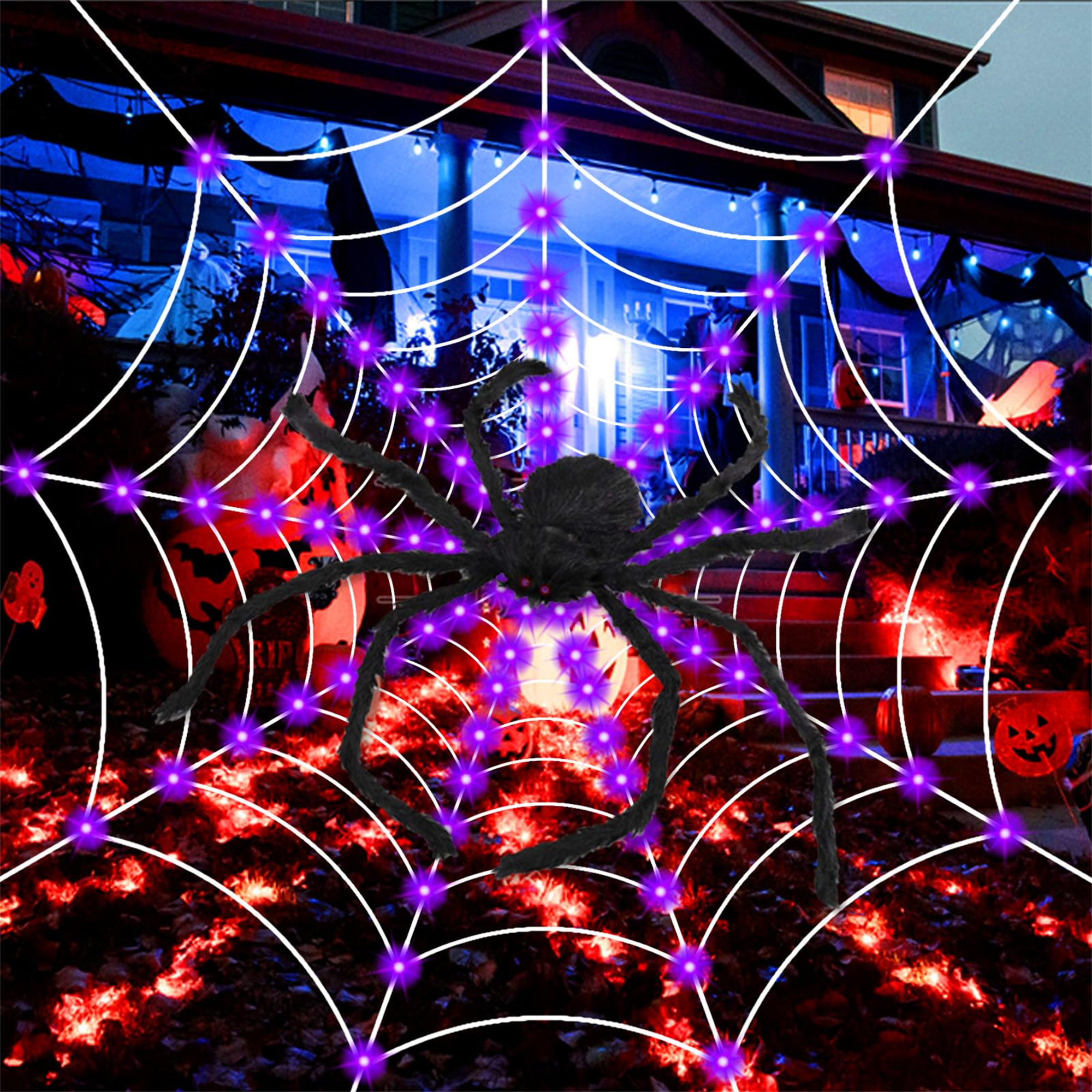 The Holiday Aisle® 9FT Diameter Spider Web Lights With Black 4FT Spider ...