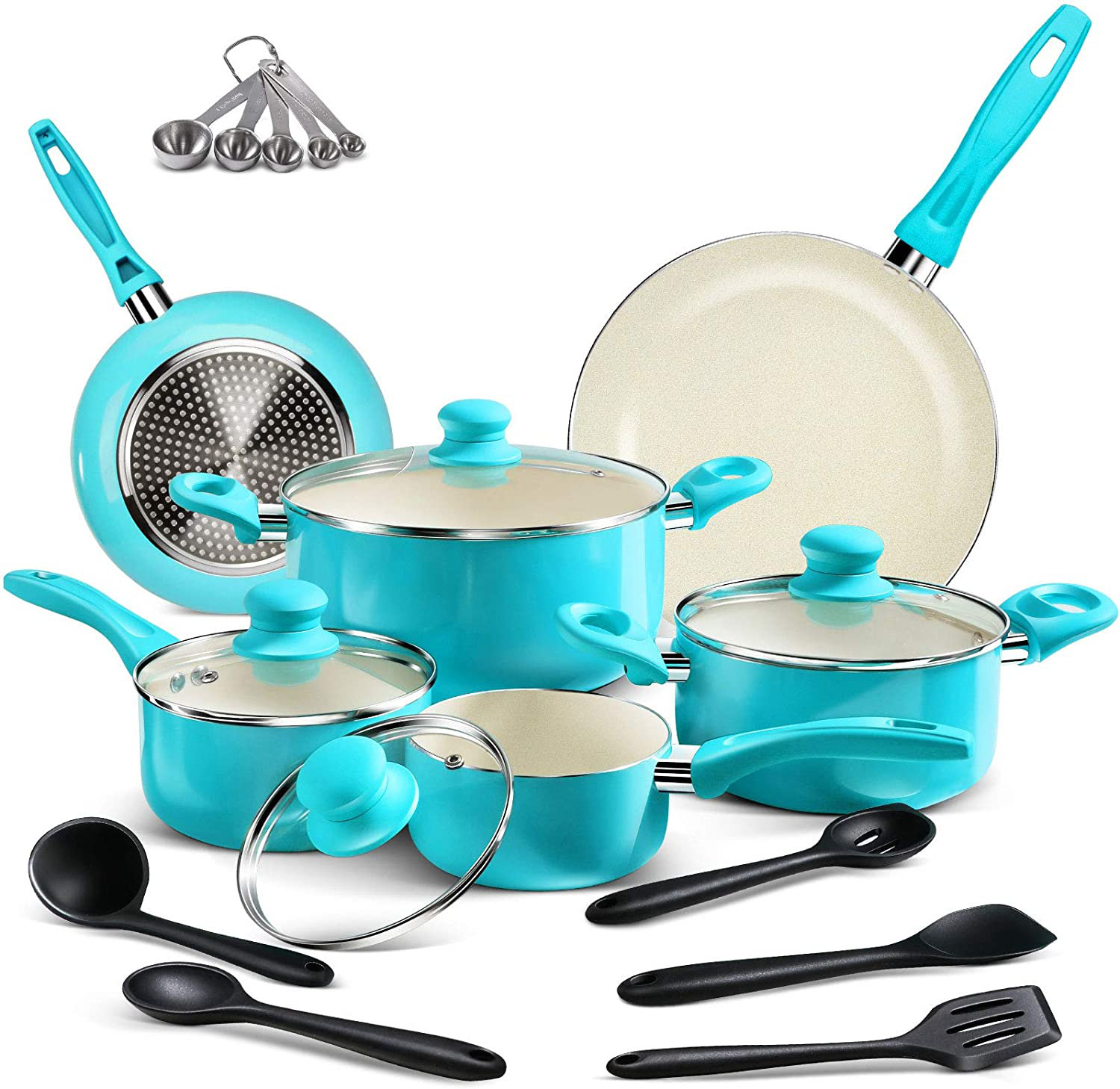 TOPMART 16 Piece Ceramic Non-Stick Cookware Pots and Pans Set, Oven ...