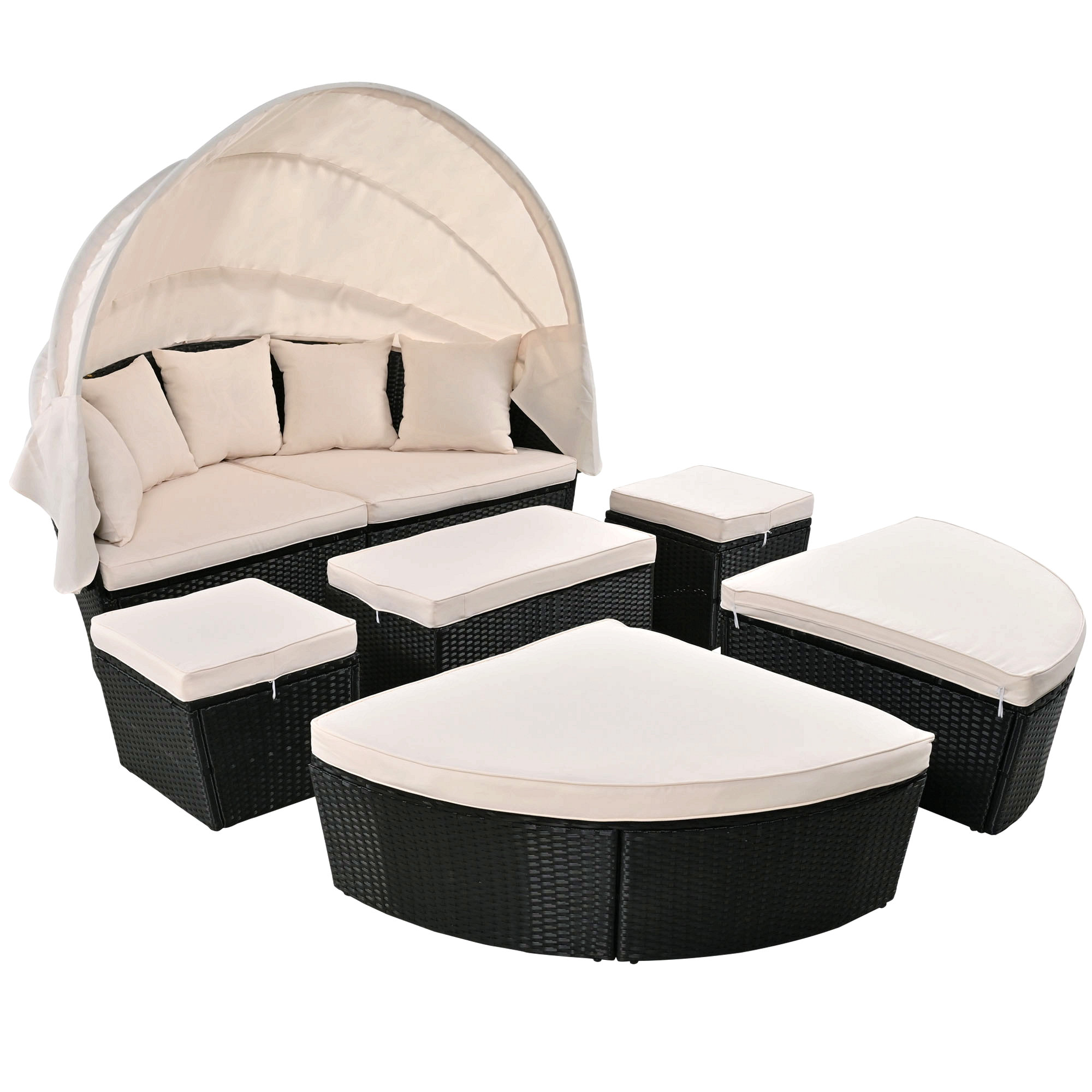 Latitude Run® Outdoor Rattan Daybed Sunbed With Retractable Canopy ...