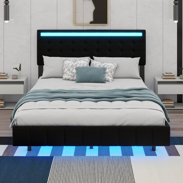 Kunpeng Full Size Floating Bed Frame with LED Lights and USB Charging ...