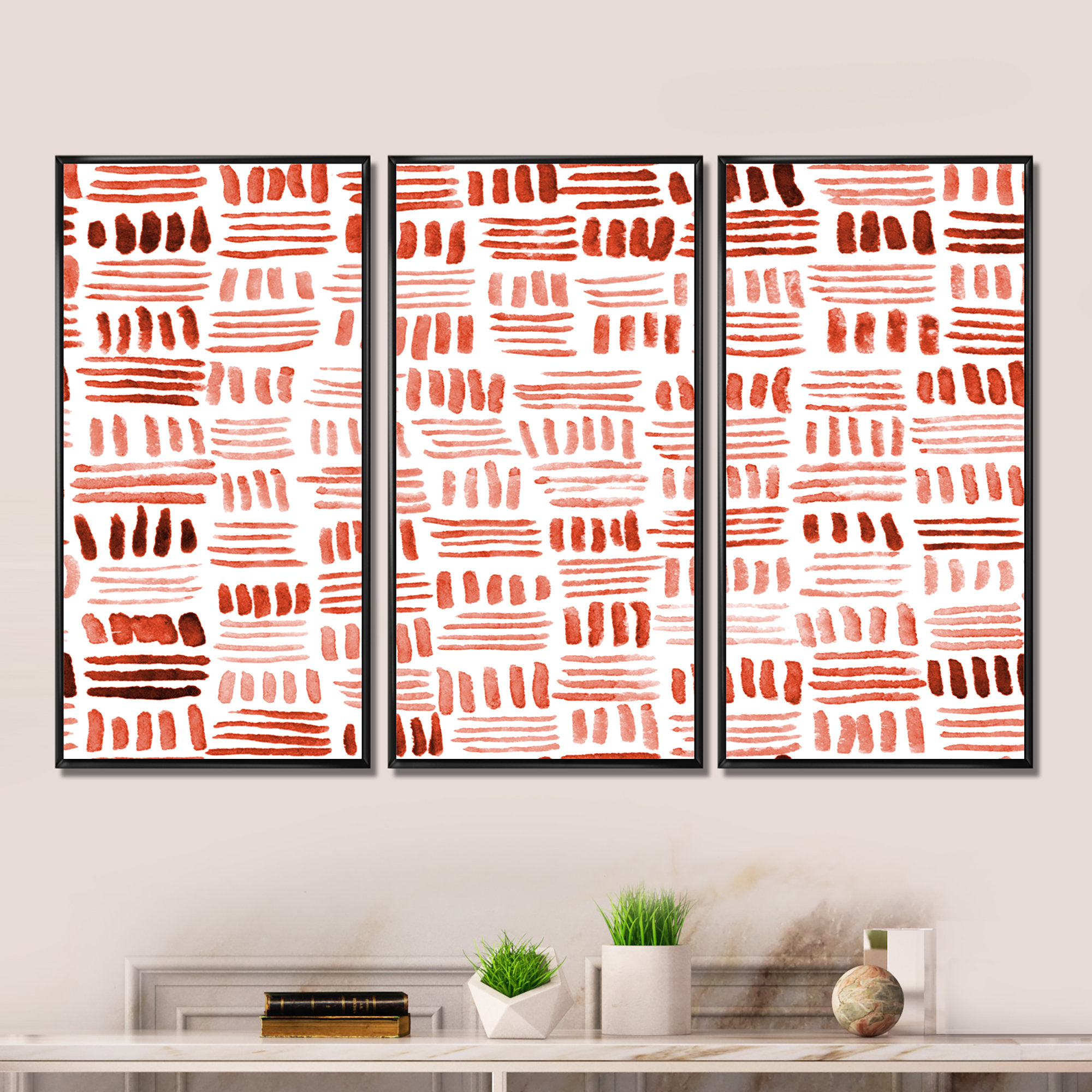 Ebern Designs Red Weaving Pattern - 3 Piece Floater Frame Print on ...