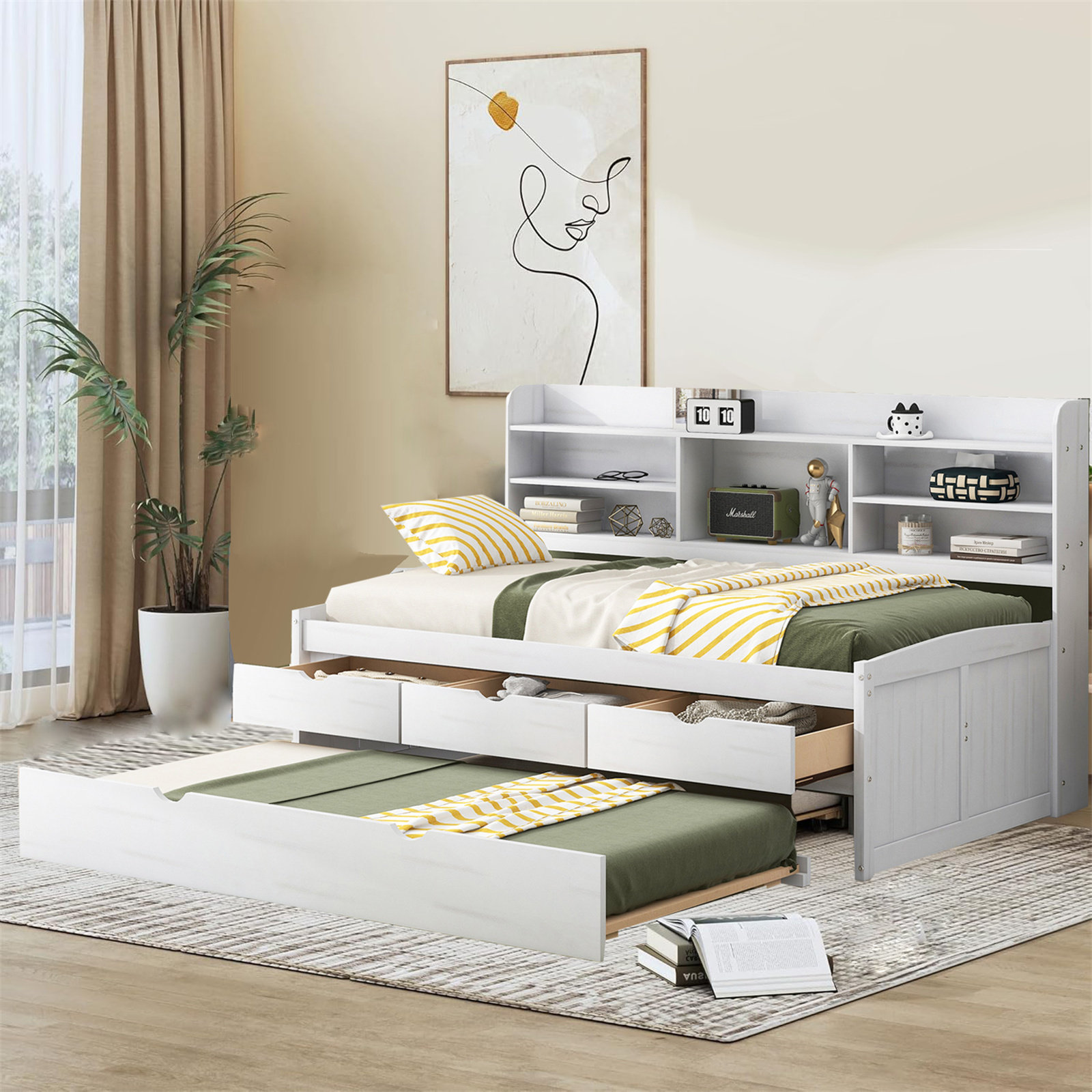 Red Barrel Studio® Wooden Captain Bed with Built-in Bookshelves and ...