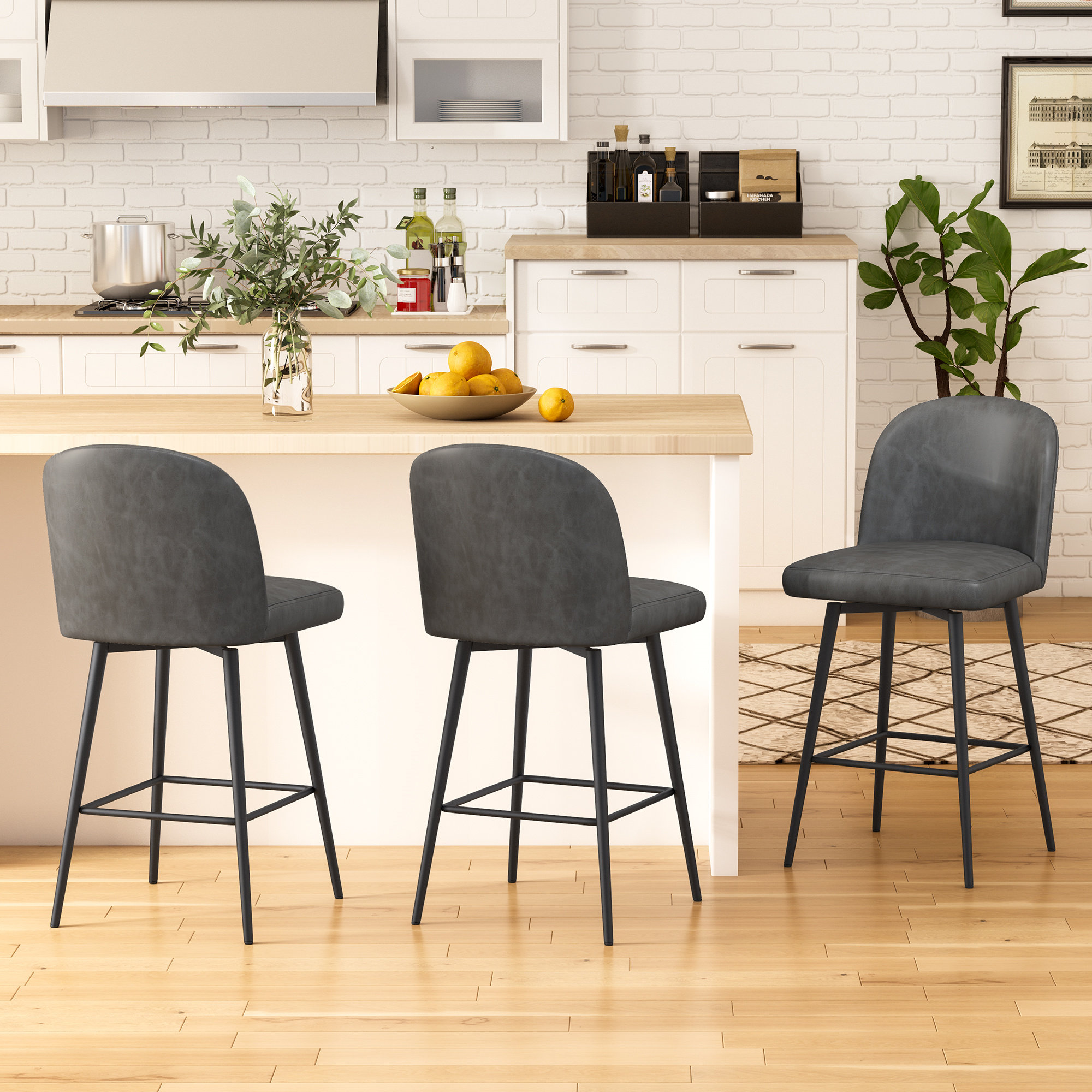 Corrigan Studio® Counter Height Bar Stools Set Of 3, Upholstered Swivel ...