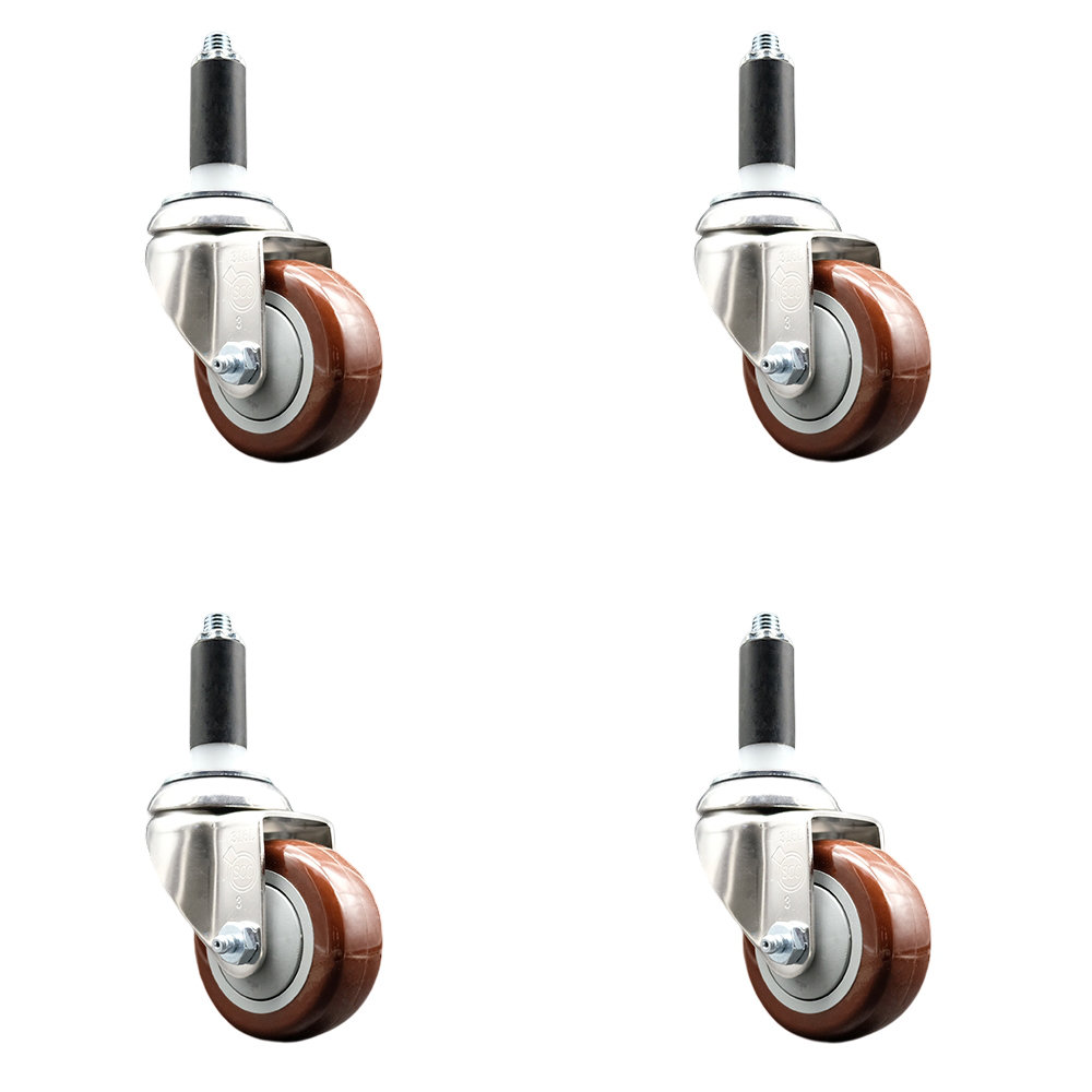 Service Caster 316SS Polyurethane Swivel Expanding Stem Caster Set SCC ...