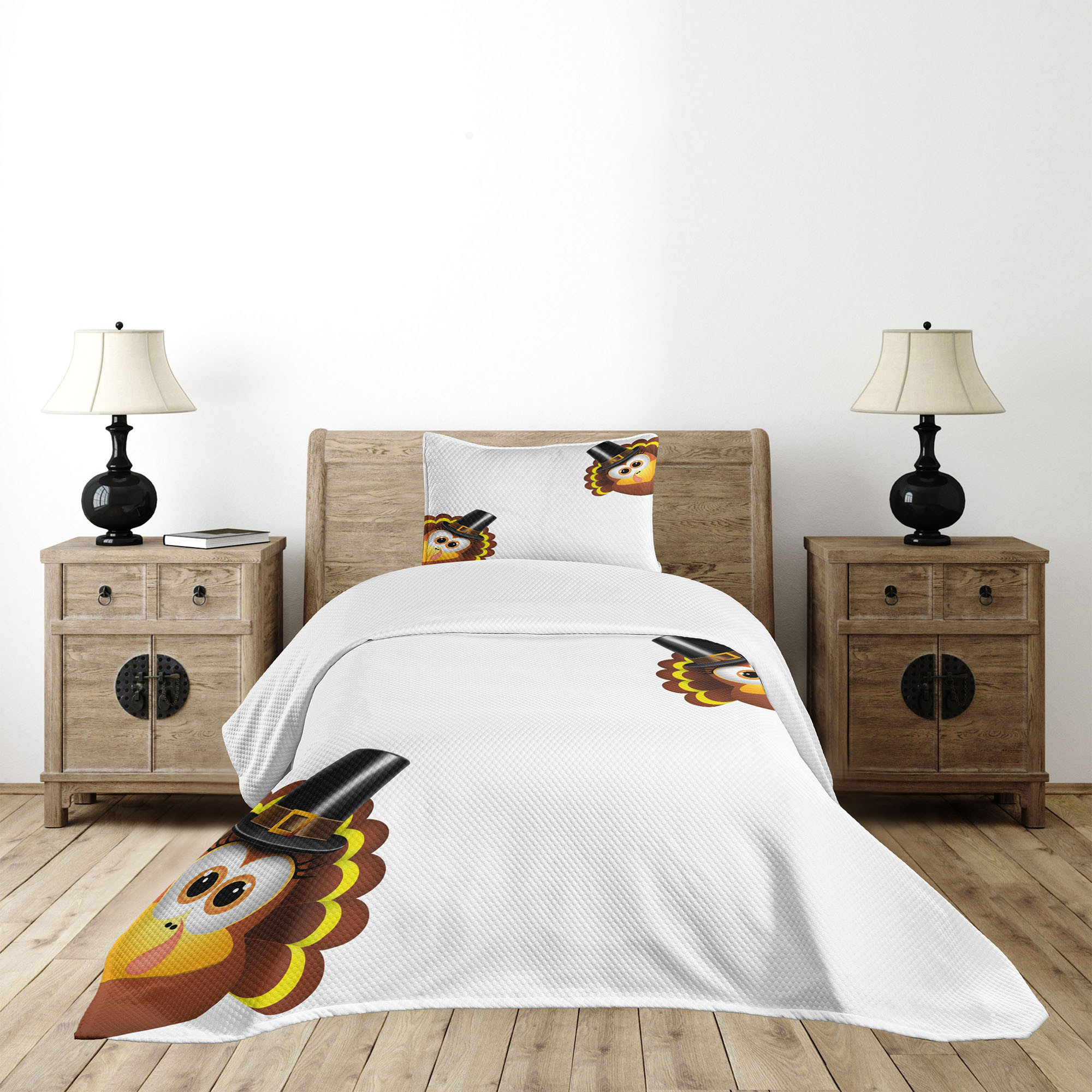 Ambesonne Turkey Bedspread Set Funny Poultry Animal Brown Black Yellow ...