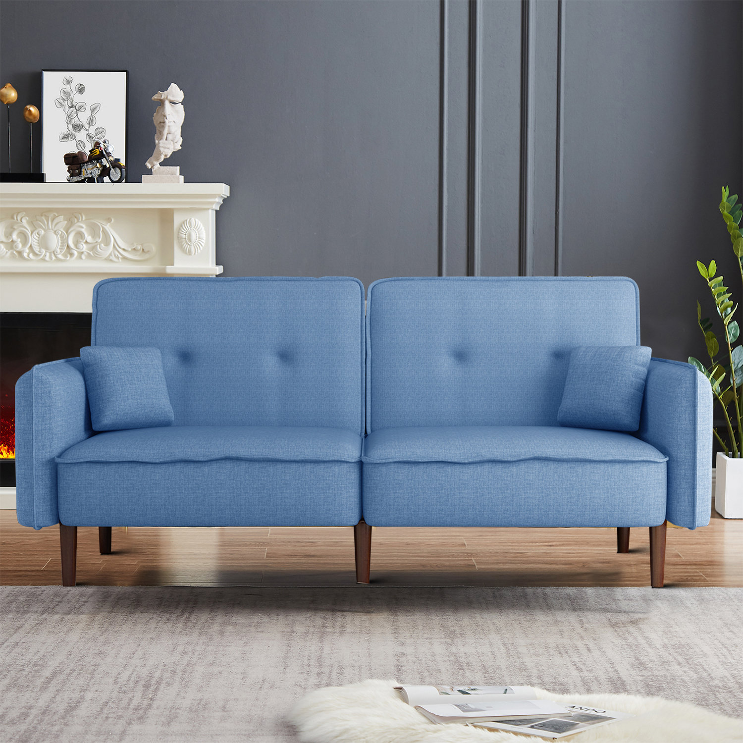 Latitude Run® Caspian 75''W Linen Upholstered Futon Sofa Bed with ...