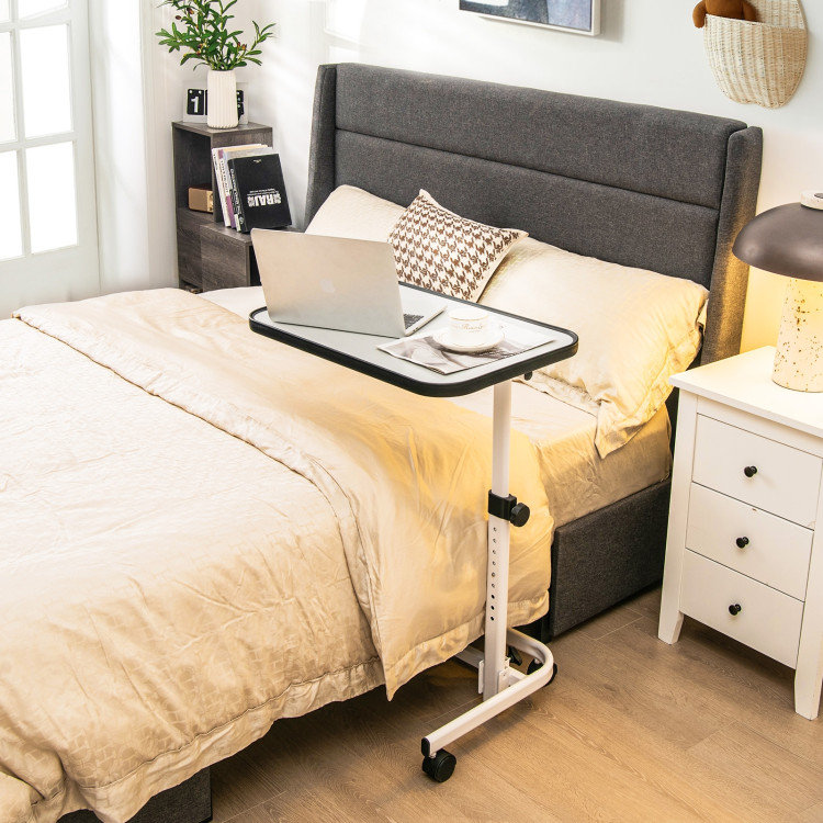 Inbox Zero Rolling Overbed Bedside Table with 9-Level Adjustable Height ...