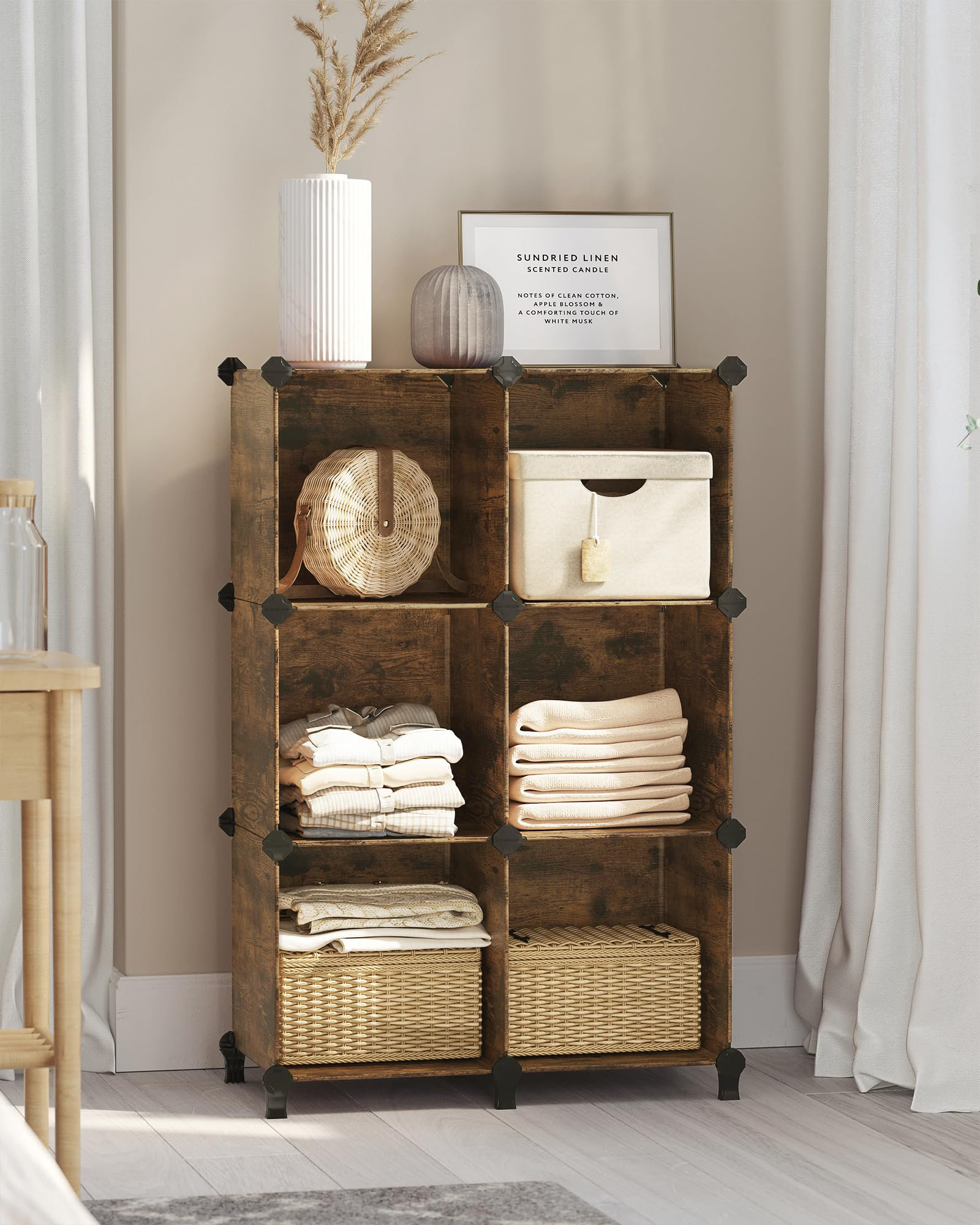 Rebrilliant Sturdy Rustic Cube Storage Organizer, Customizable 6-Shelf ...