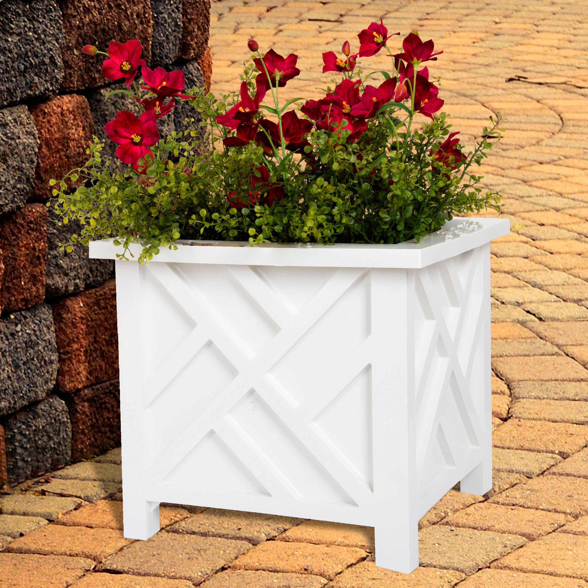 Pure Garden Lattice Planter Box - 14.75-Inch-Square Decorative Flower ...