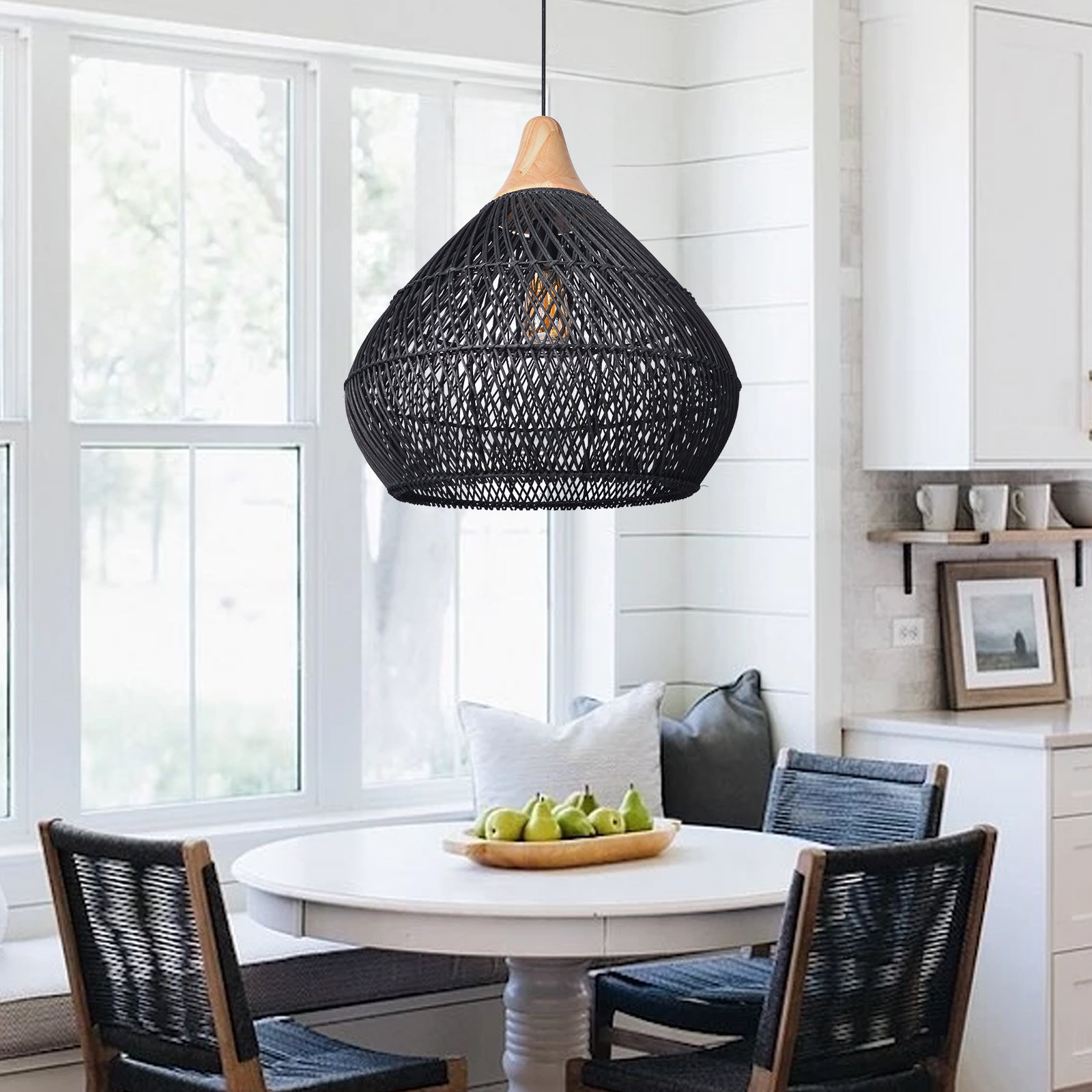 Bayou Breeze Briena 1 - Light Black Rattan Dome Pendant & Reviews | Wayfair