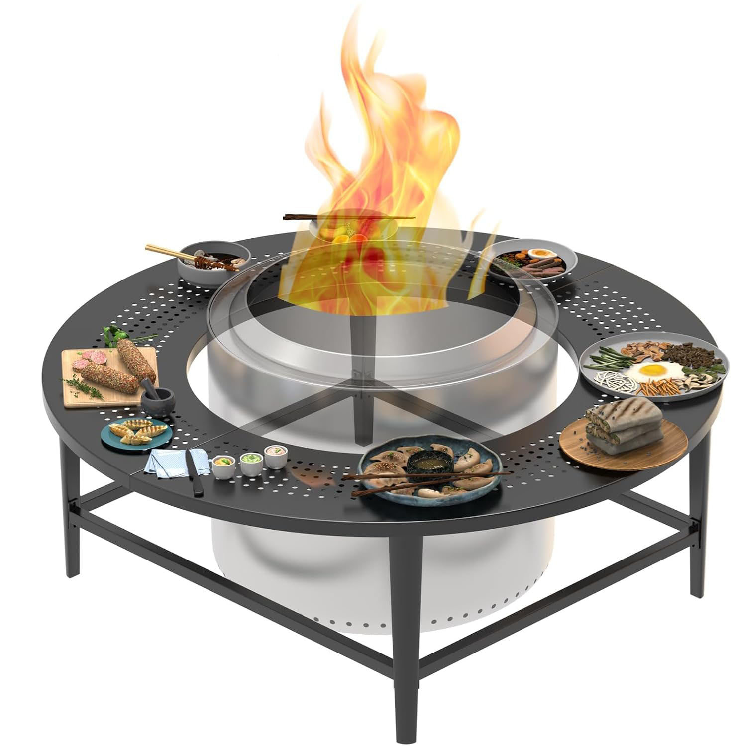 INKEDZ Outdoor Smokeless Fire Pit Table for Wood Burning Fire Pits ...