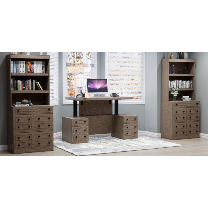 Hokku Designs Junxian Sit-Stand Storage Desk with Two File Drawer ...