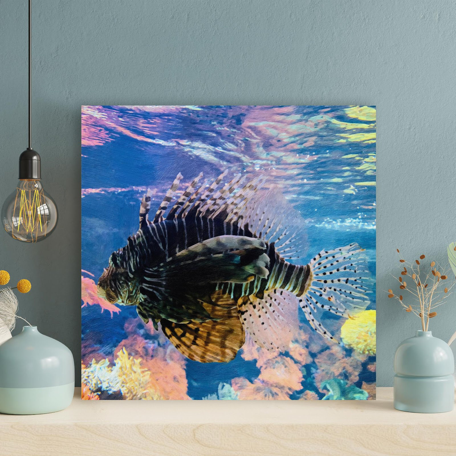Rosecliff Heights A Lionfish With Colourful Corals - 1 Piece Square ...