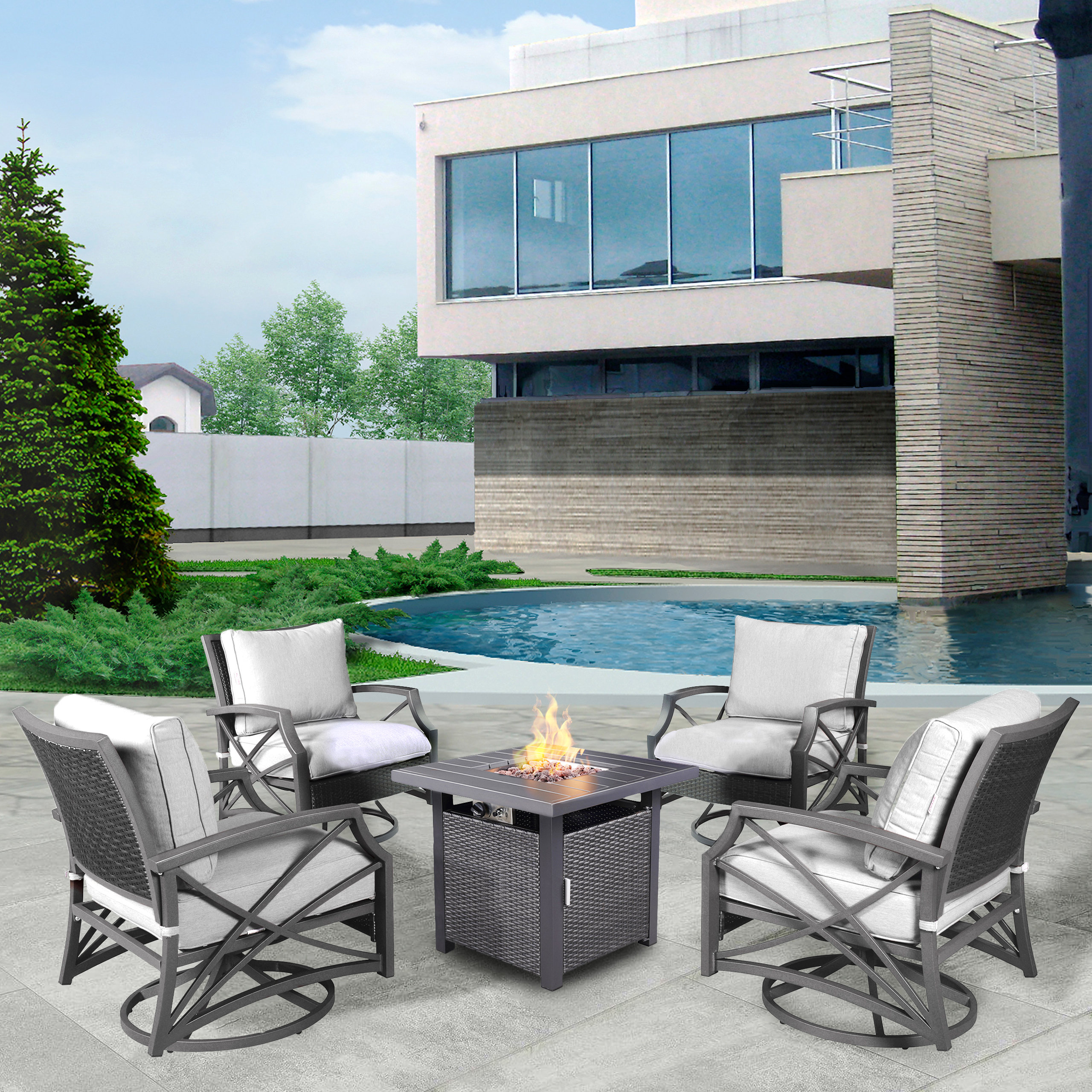 Lark Manor™ Alenia 5 Piece Multiple Chairs Seating Group with Cushions ...