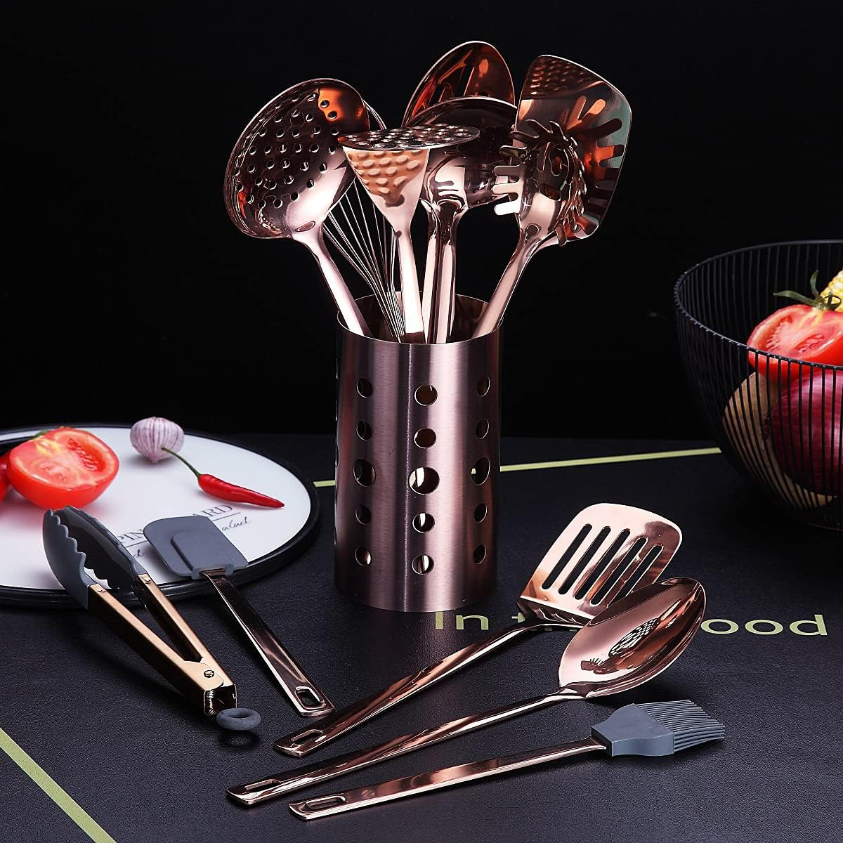 QIANXING 13-Piece Copper Kitchen Utensils Set With Titanium Rose Gold ...