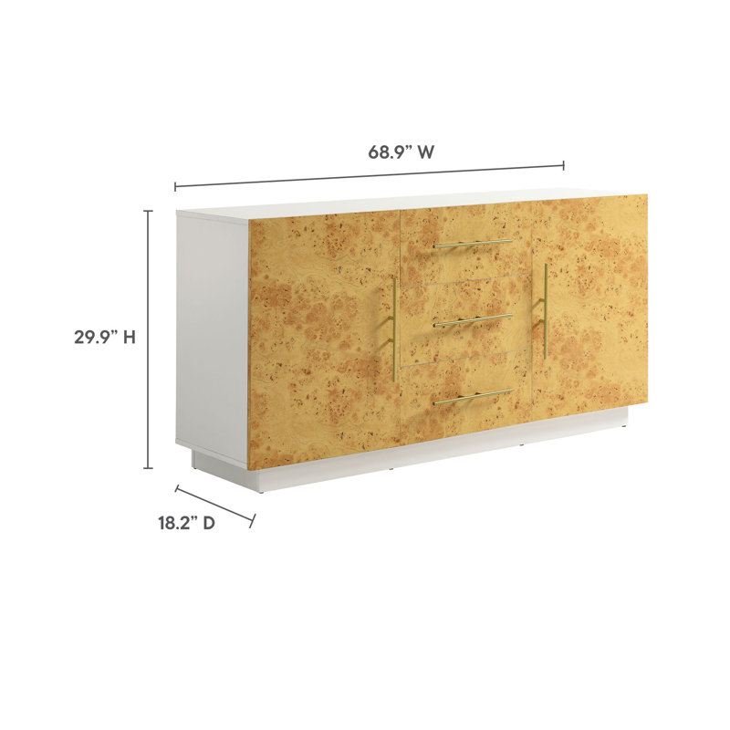 Modway Abel 59 Inch Burl Wood Sideboard Buffet TV Stand In White ...