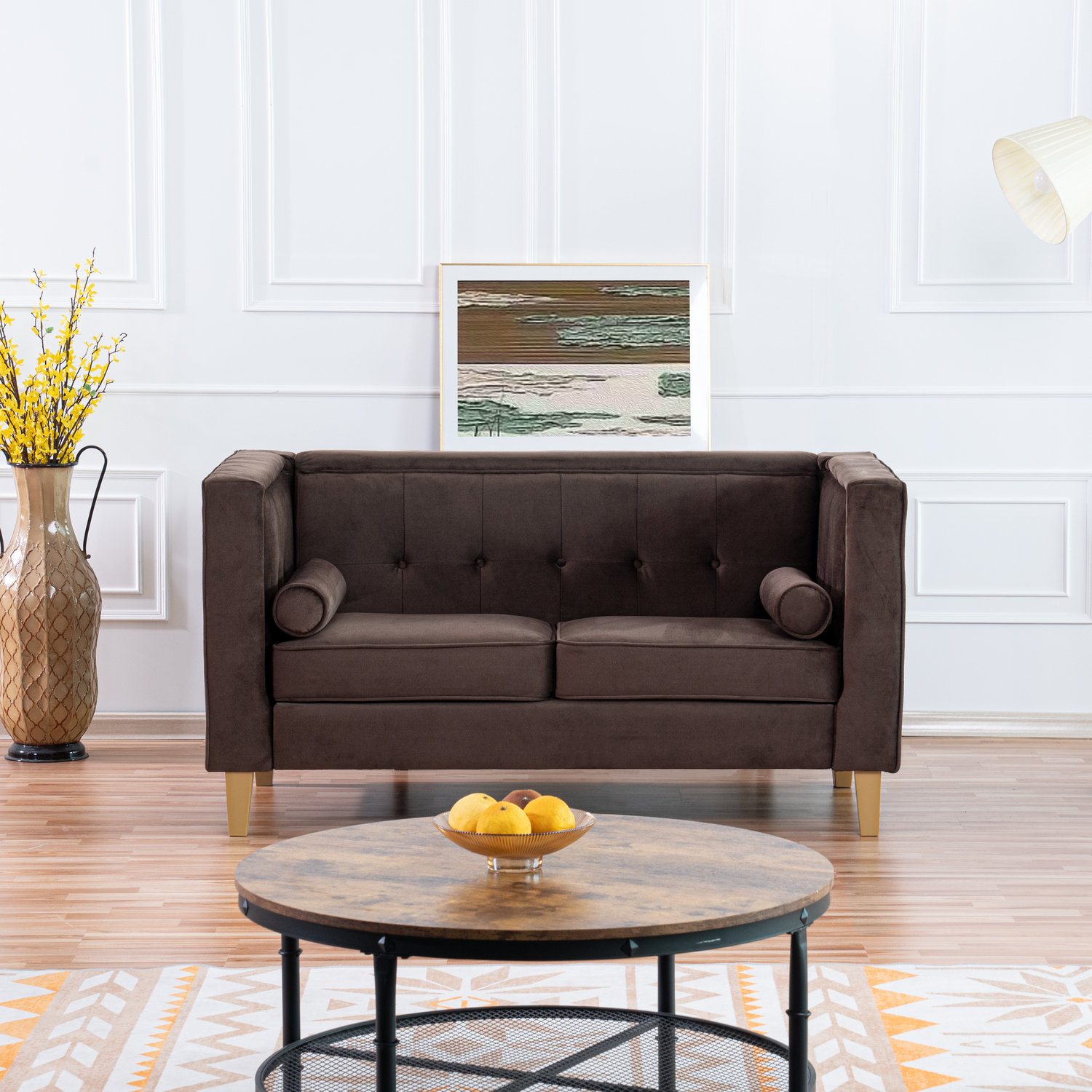 Mercer41 Mid Century Comfortable Sofa Button Tufted Velvet Loveseat for Living Room, Tufted ...