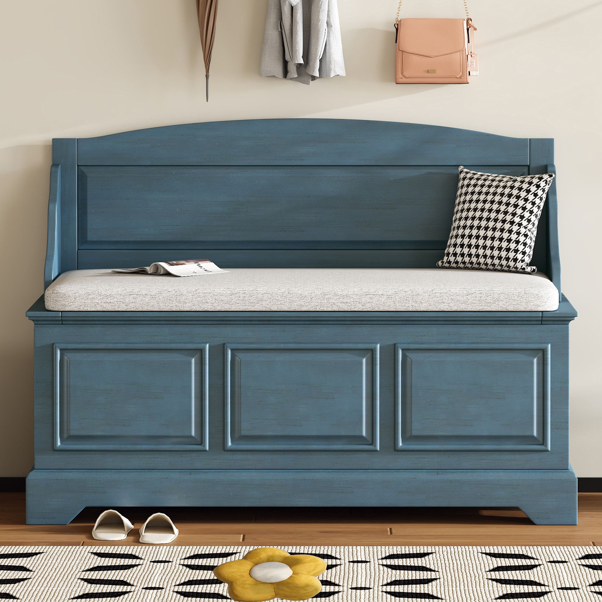 Corrigan Studio® Retro Wooden Storage Bench With Safe Soft-Close ...