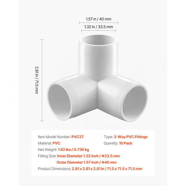 Jiafan 3-Way PVC Fittings 10-Pack PVC Pipe Joints Elbow Connector For 1 ...