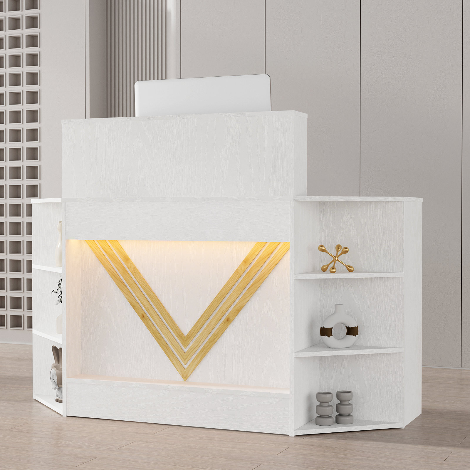 Wrought Studio™ 4 Layers Reception Desk With Power Outlet & Reviews ...