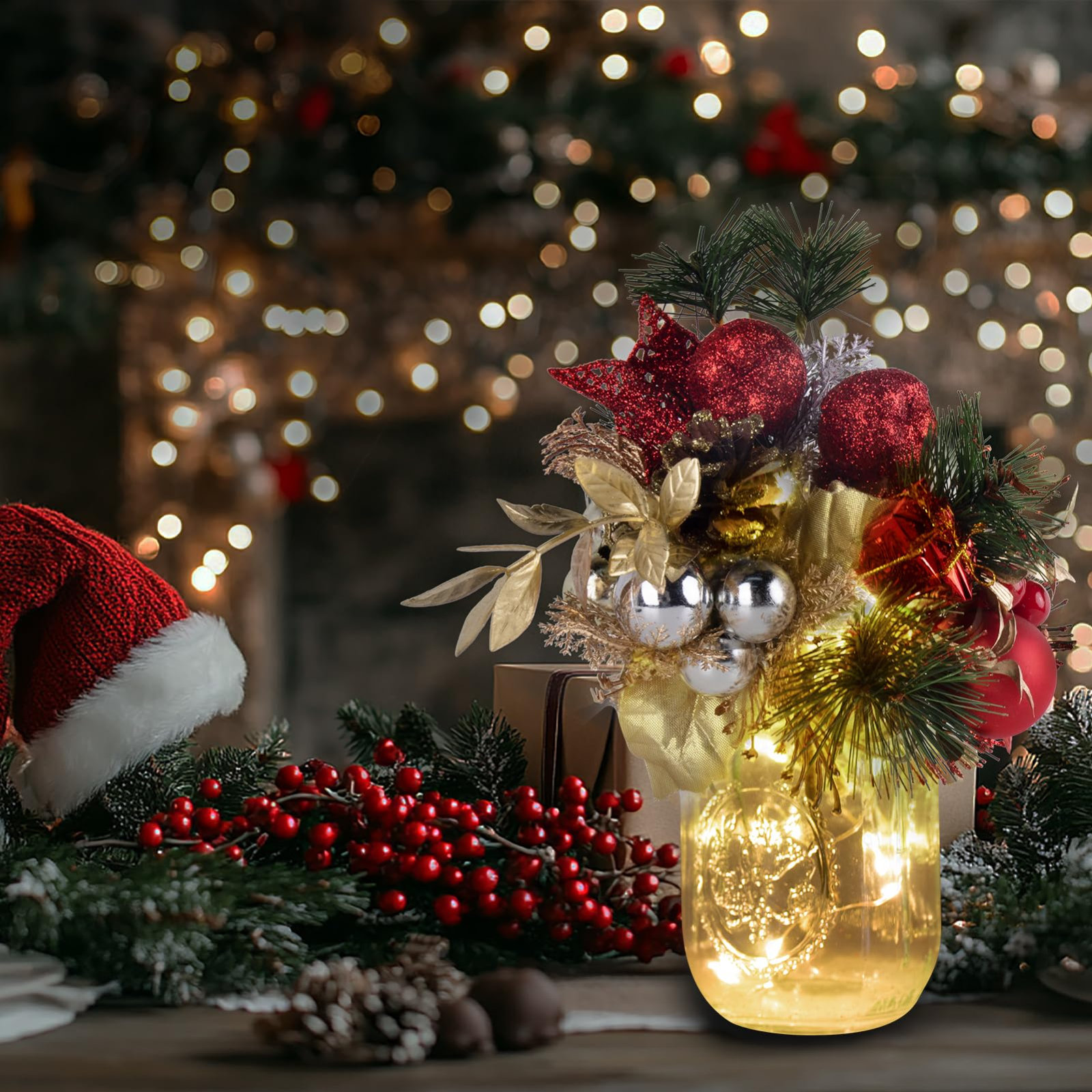 Gracie Oaks 2Pcs Christmas Mason Jar Wall Sconces | Wayfair