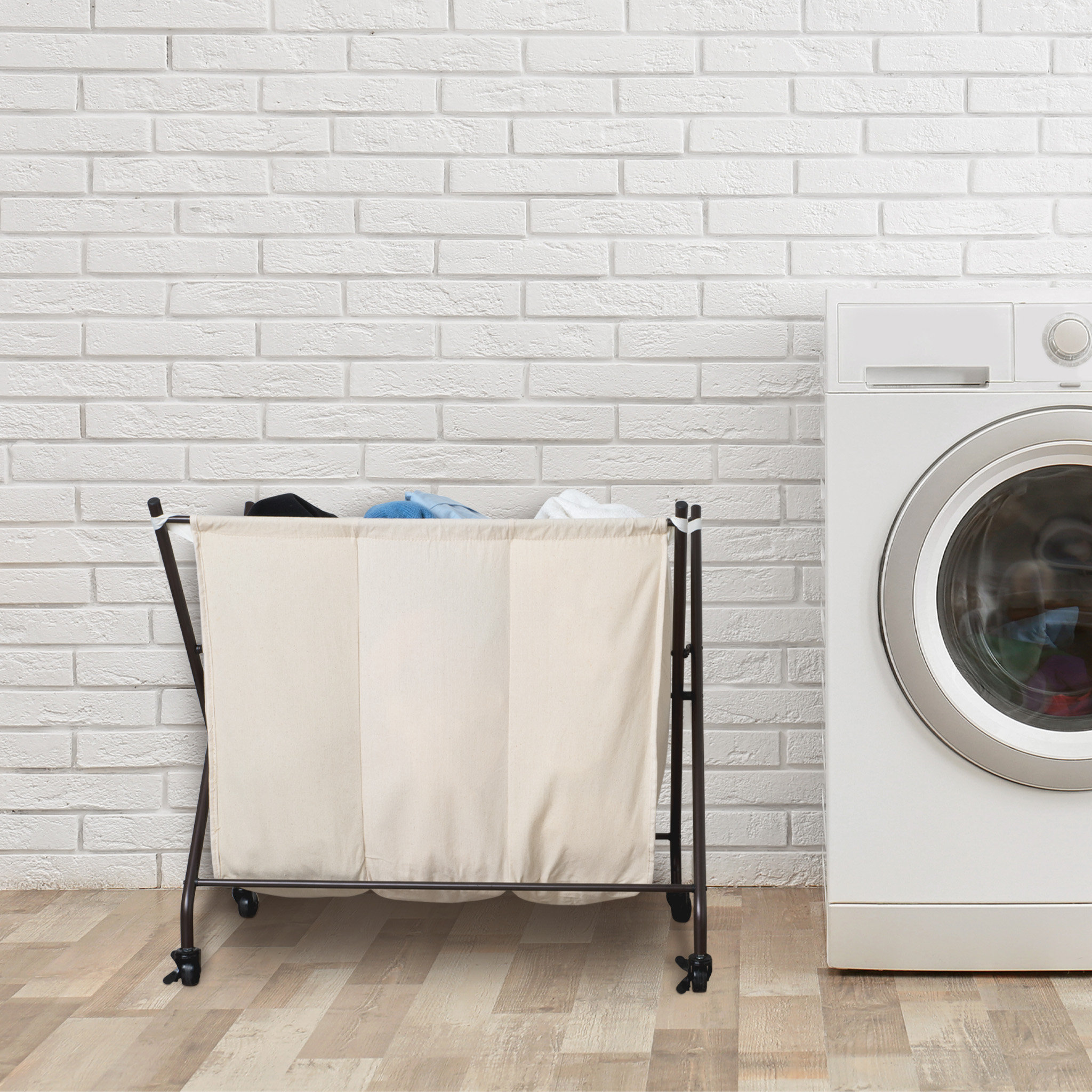 Latitude Run® Smart Design Premium 3 Compartment Rolling Canvas Laundry ...